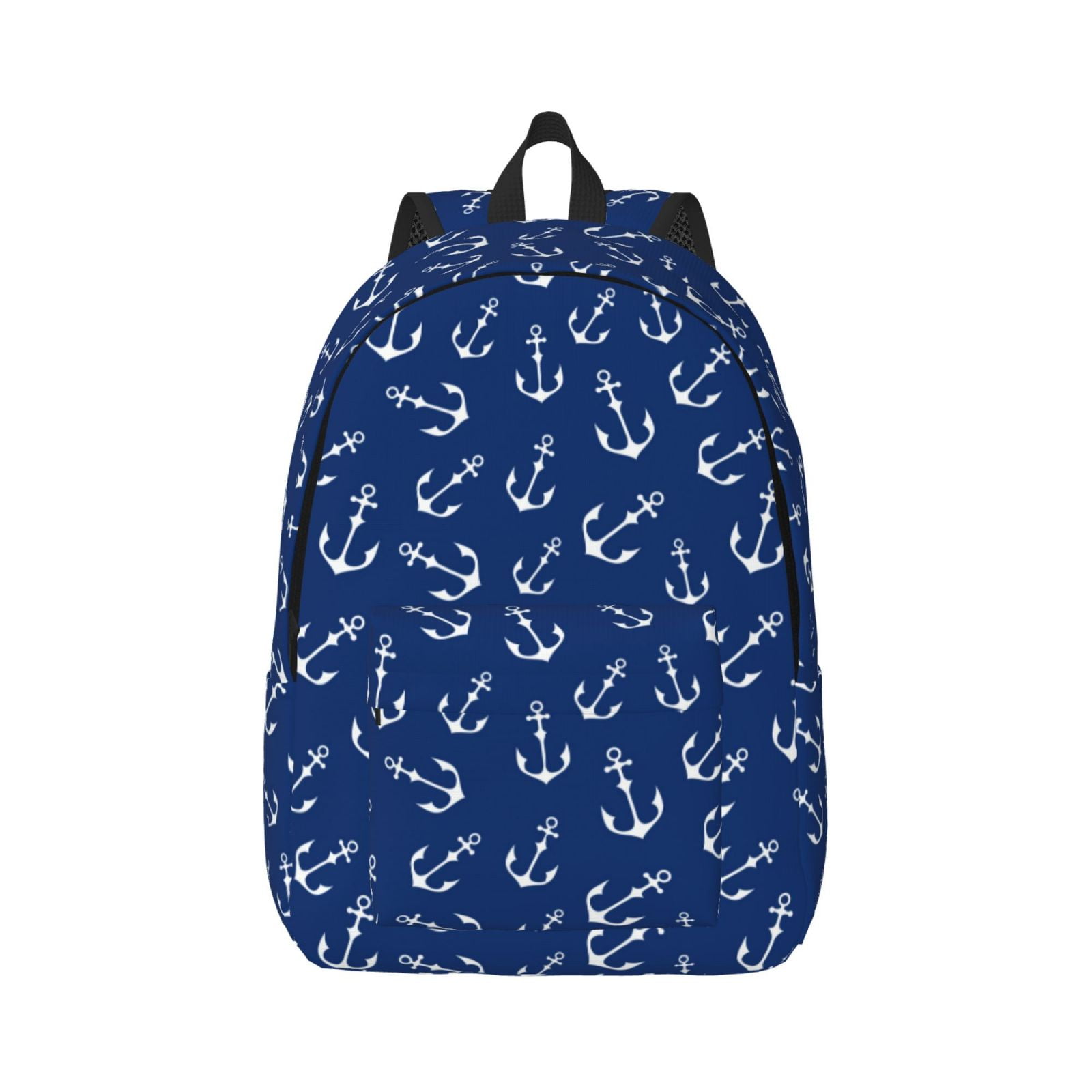 Qokaie Nautical Anchors Pattern Canvas Backpack Travel Daypack Student ...
