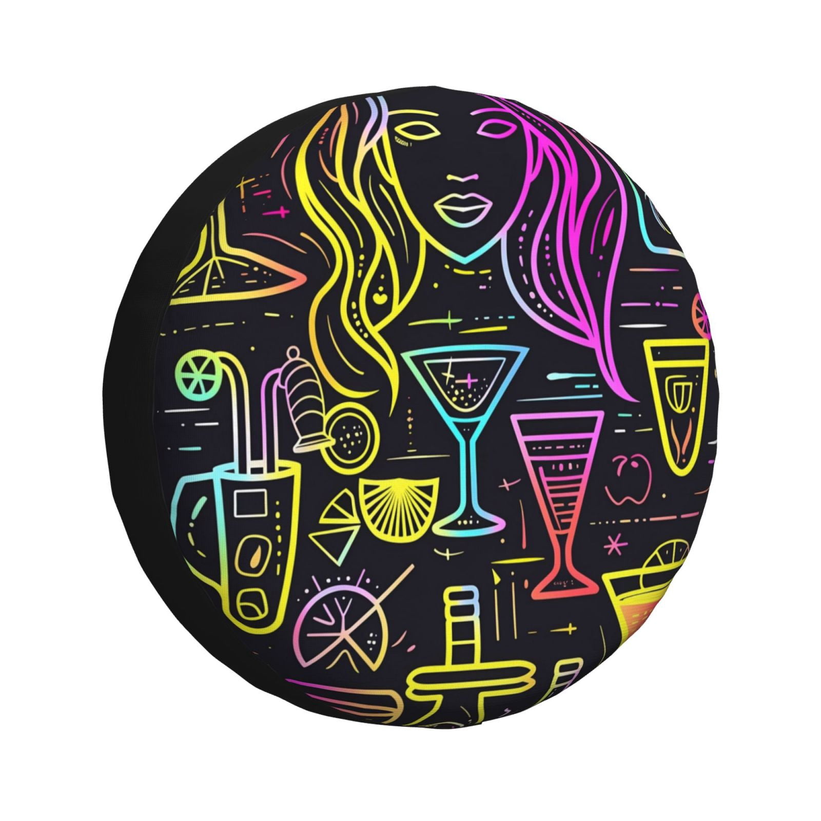 Qokaie Neon Bar Drinks Pattern Tire Cover, Waterproof Leather Wheel ...