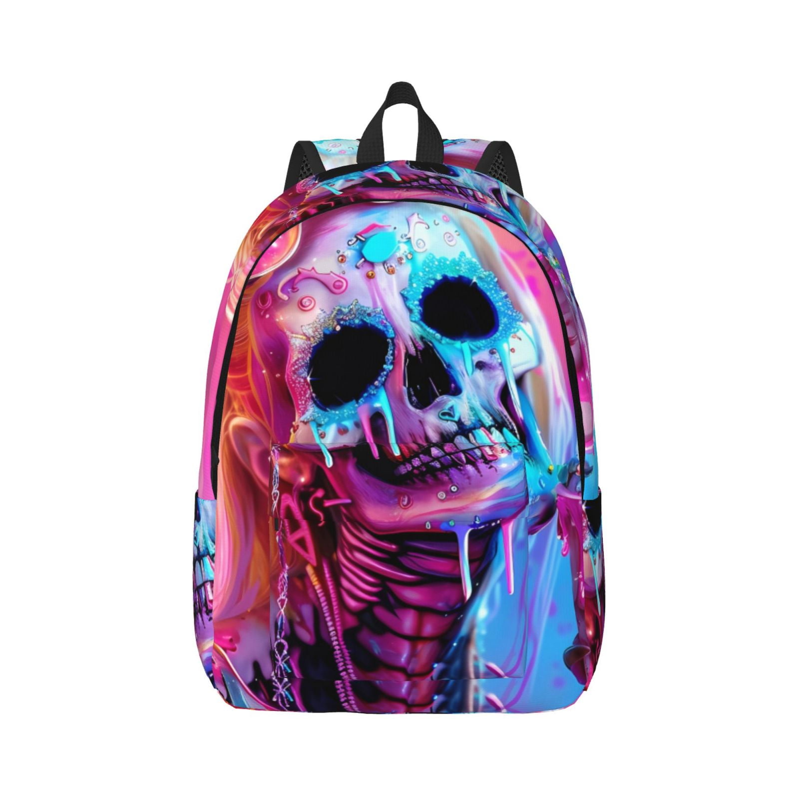 Qokaie Neon Skull With Milkshake Pattern Canvas Backpack Travel Daypack ...