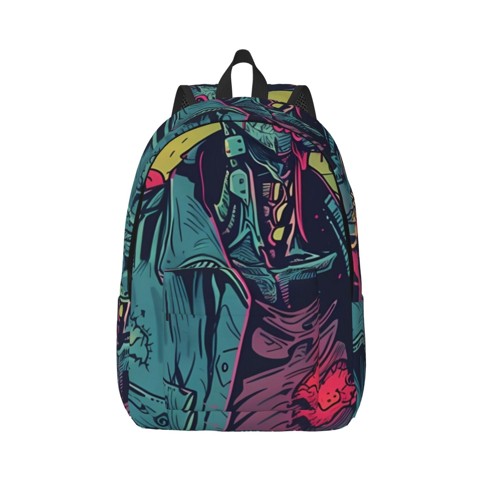 Qokaie Neon Zombie Skull Pattern Canvas Backpack Travel Daypack Student ...