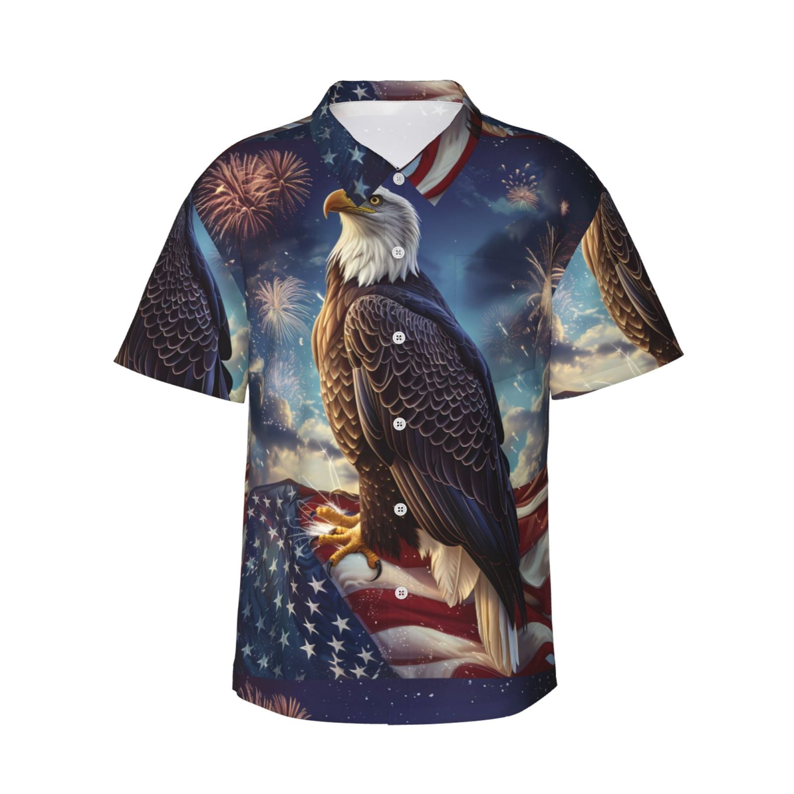 Qokaie Night Sky Bald Eagle Print Men’s Hawaiian Shirt – Tropical Short ...