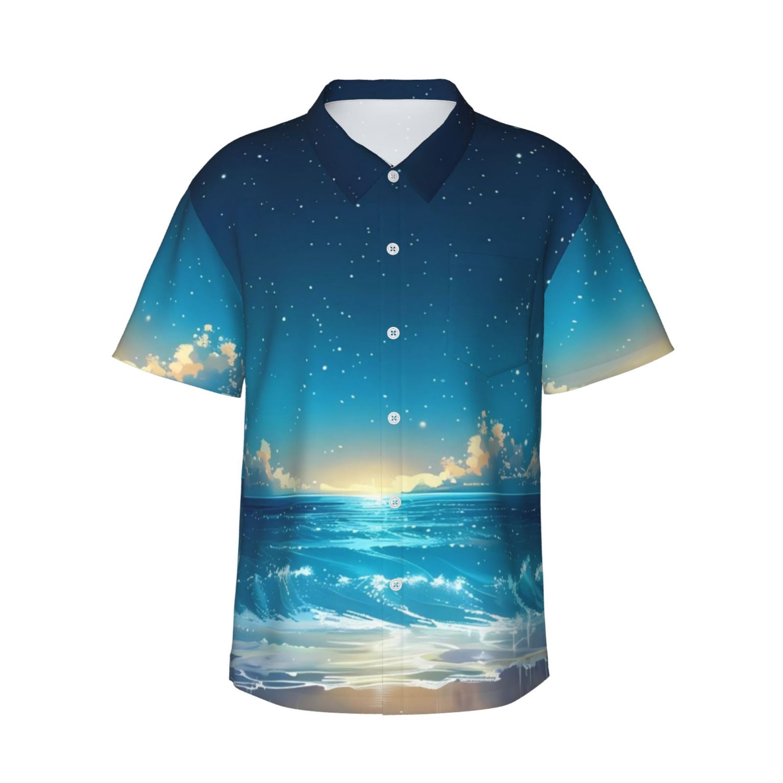 Qokaie Night Sky Beach Scene Print Men’s Hawaiian Shirt – Tropical ...
