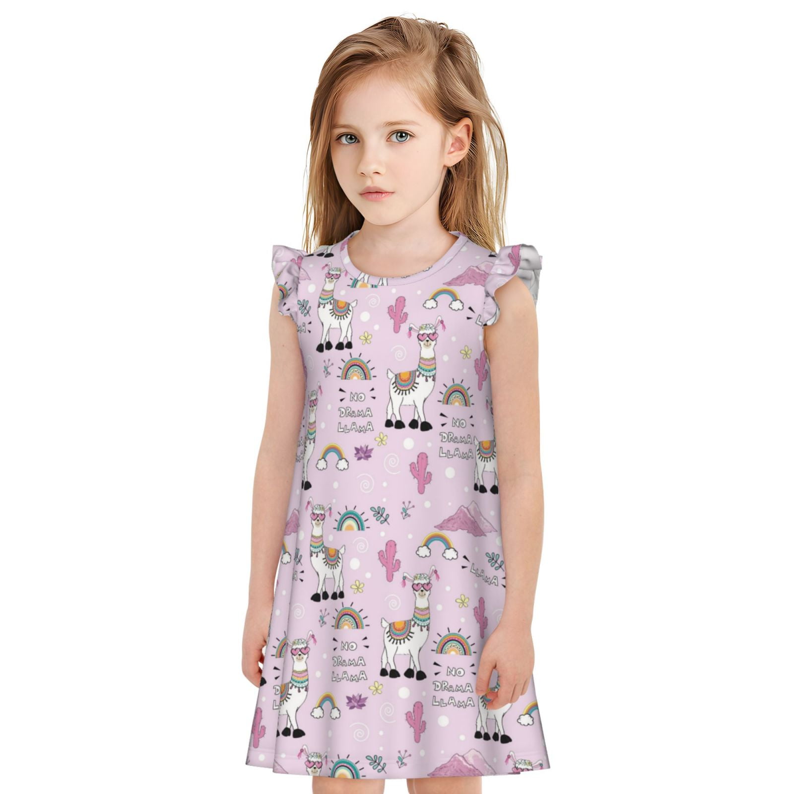 Qokaie No Drama Llama Print Girls Nightgowns, Nightgown Princess Pajama ...