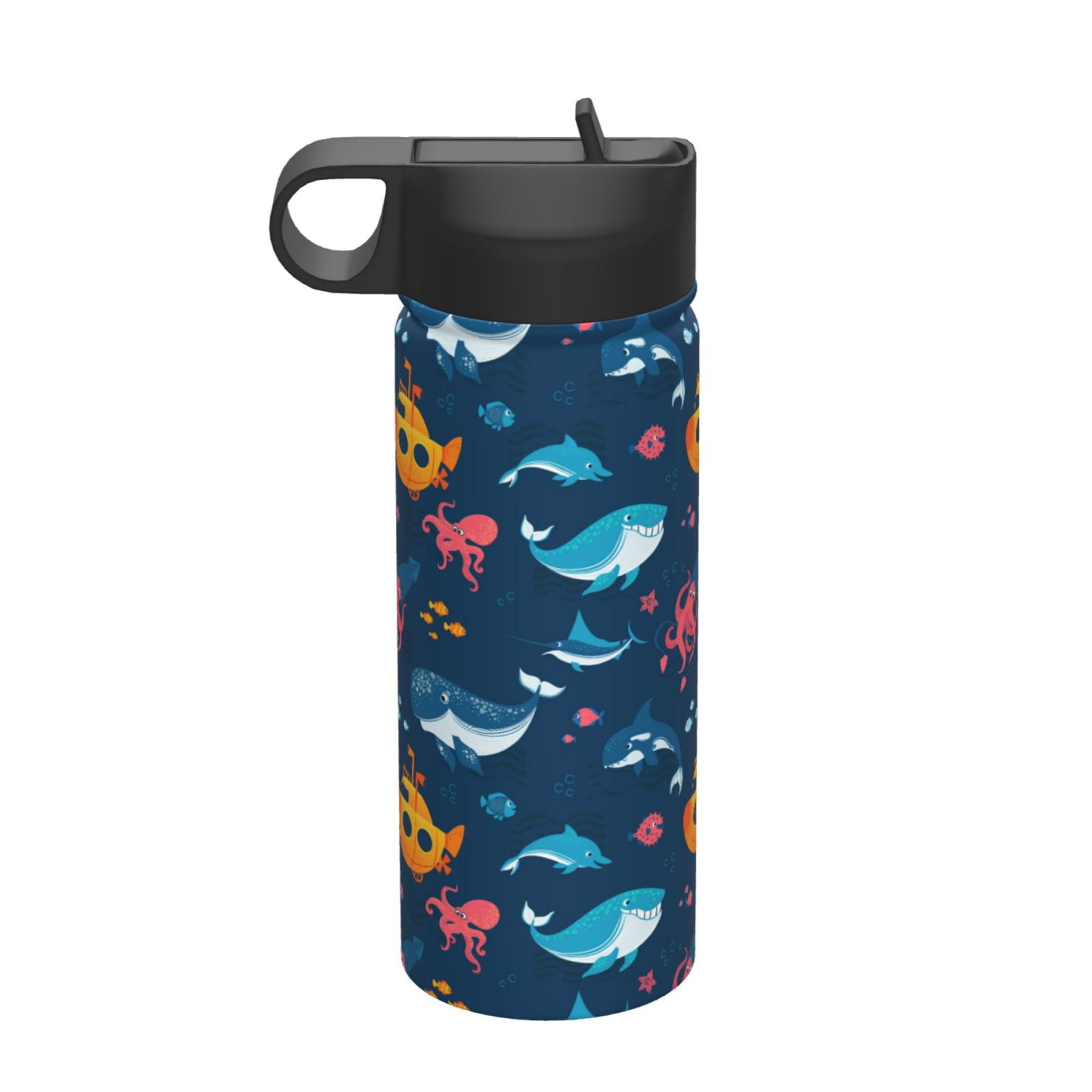 Qokaie Ocean Floor Animals Pattern 18oz Insulated Water Bottle ...
