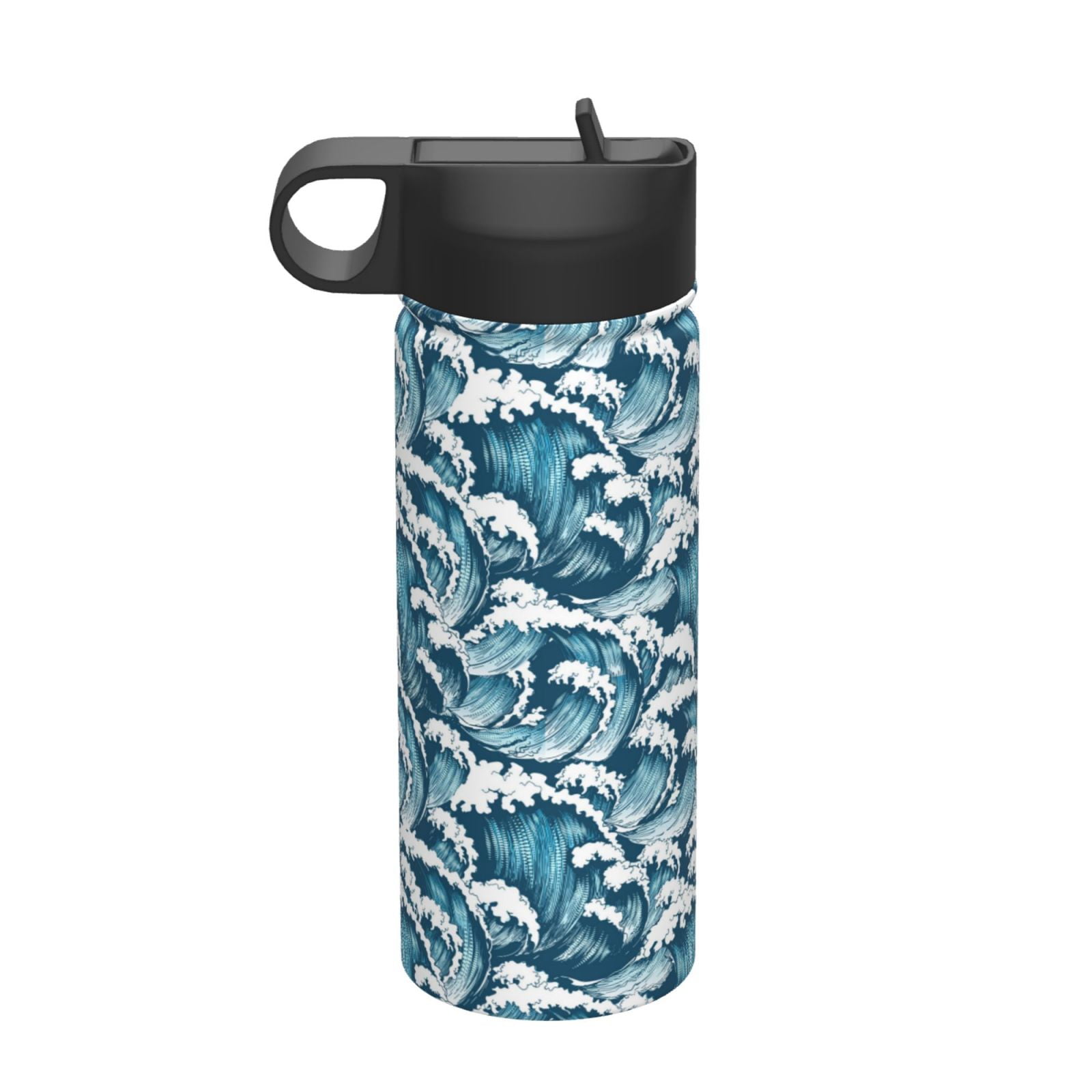 Qokaie Ocean Waves Pattern 18oz Insulated Water Bottle, Stainless Steel ...