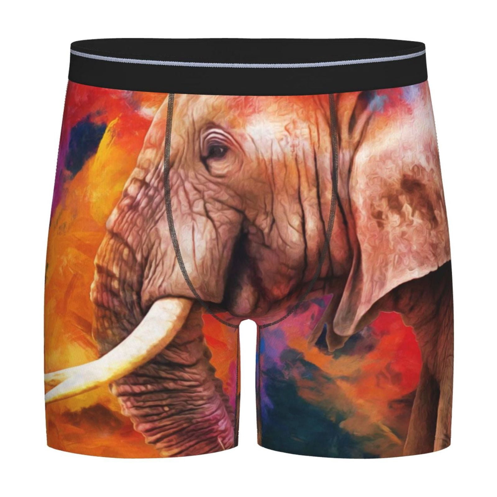 Qokaie Oil Paintings of Elephants for Men's Cotton Briefs Underwear ...
