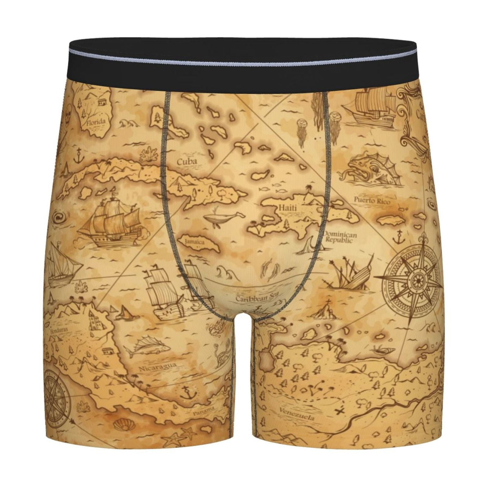 Qokaie Old Vintage Map Of Sea for Men's Cotton Briefs Underwear, Long ...