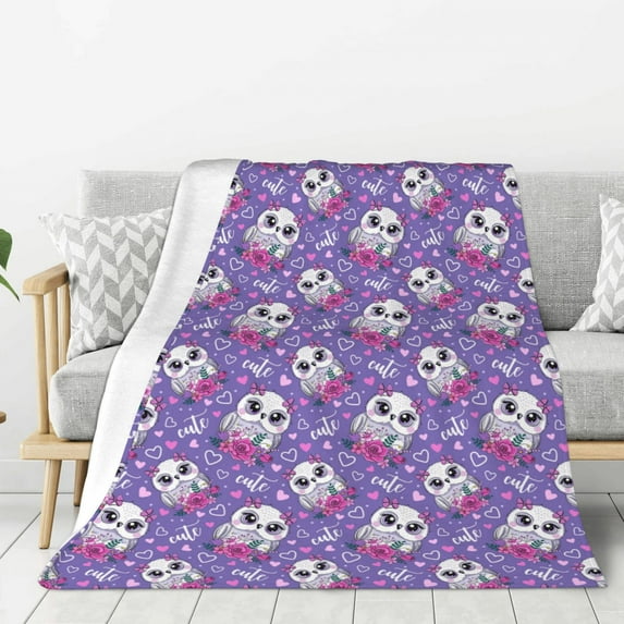 Qokaie Owl And Flowers Drawing Flannel Blanket , Luxurious Ultra Soft ...