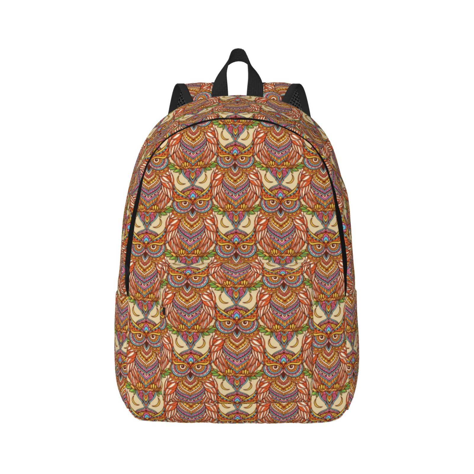 Qokaie Owl Mandala Pattern Canvas Backpack Travel Daypack Student ...