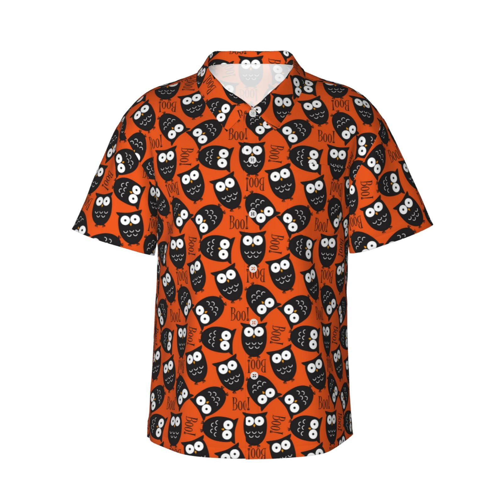 Qokaie Owls And Boo Print Men’s Hawaiian Shirt – Tropical Short Sleeve ...