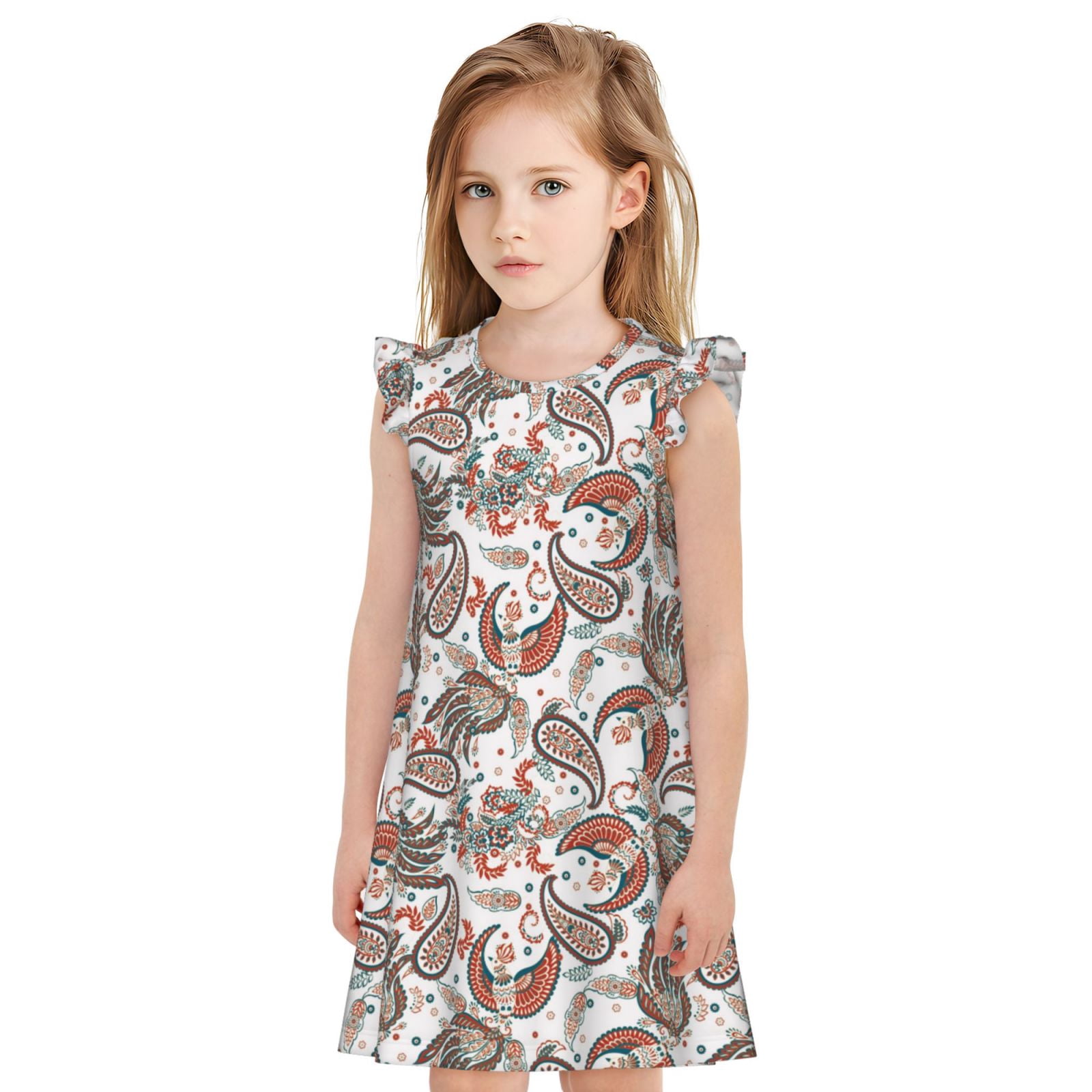Qokaie Paisley Floral Print Girls Nightgowns, Nightgown Princess Pajama ...