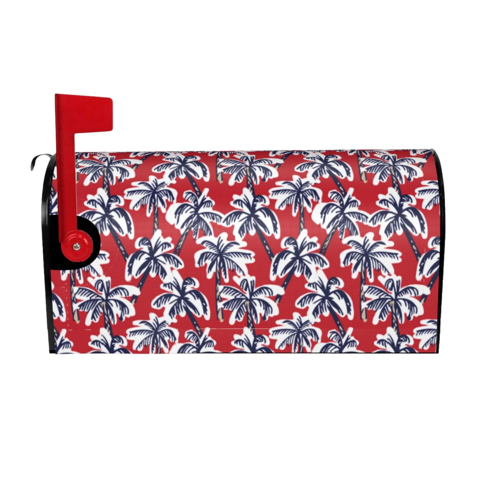 Qokaie Palm Tree Pattern on Red Printed Mailbox Cover Magnetic Mailbox ...