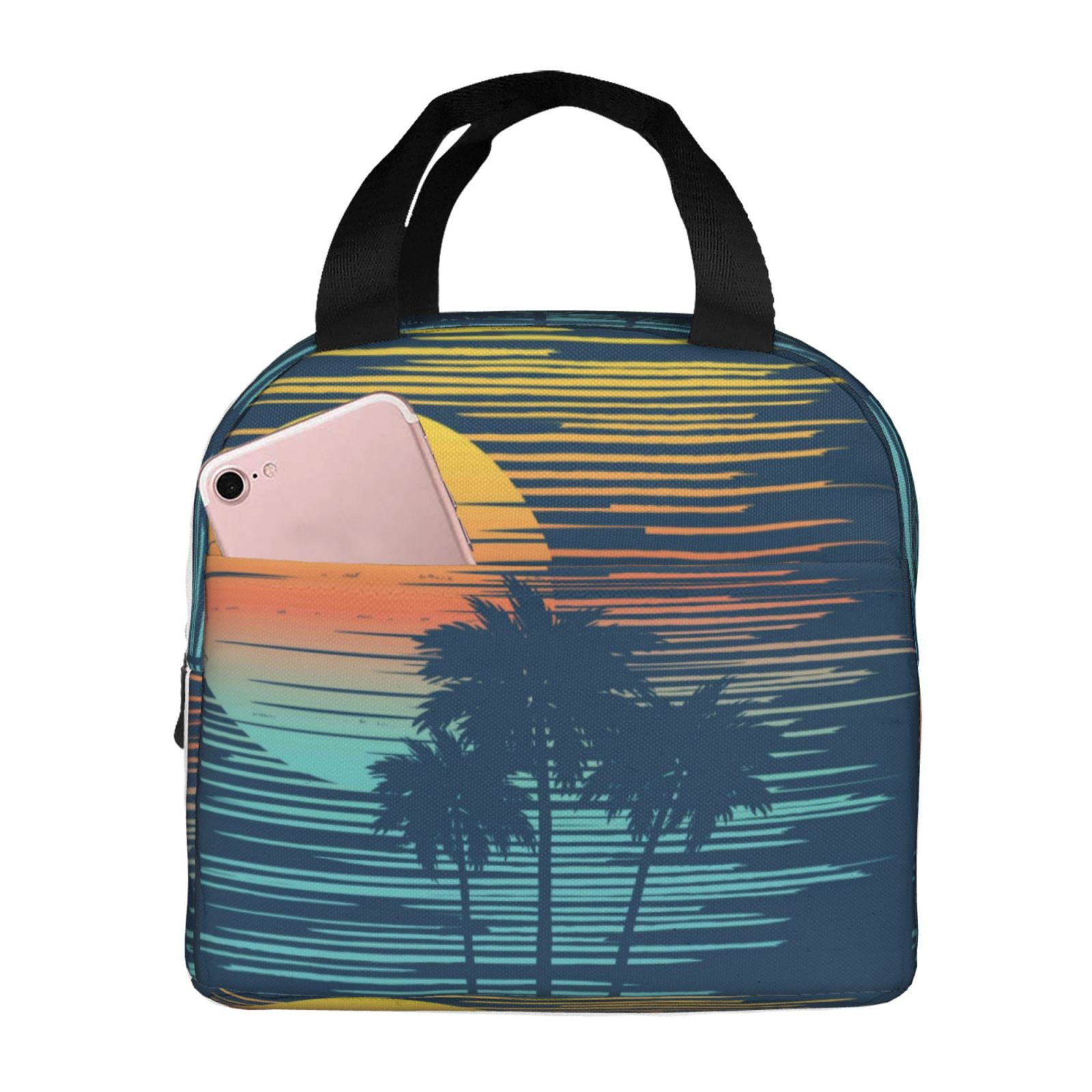 Qokaie Palm Trees Printed Large Insulated Lunch Bag Insulated Lunch Box ...