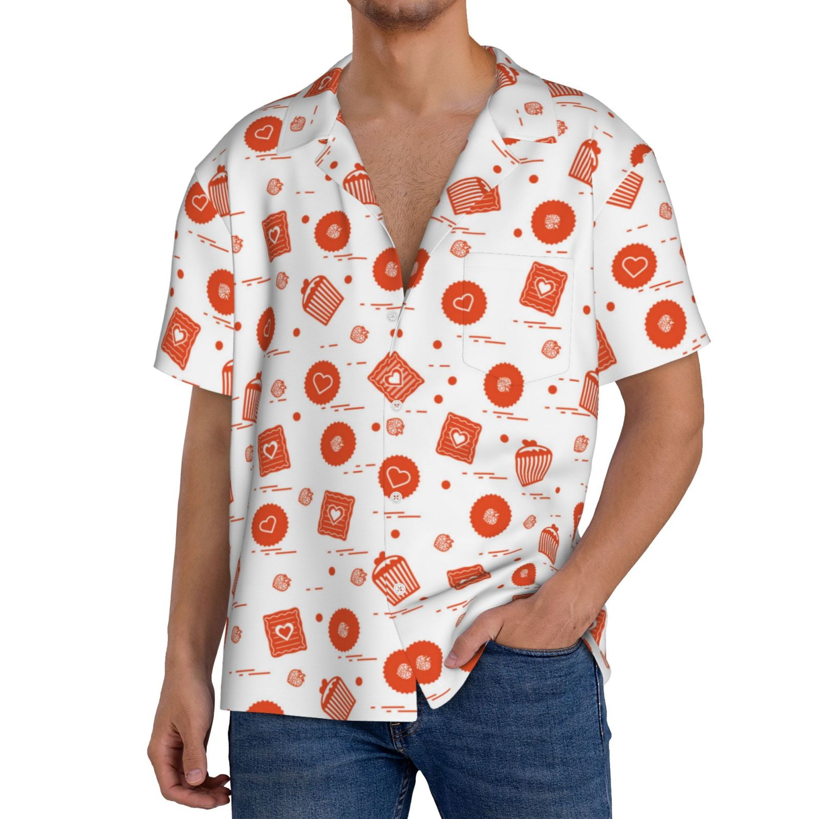 Qokaie Pastry Print Mens Casual Wrinkle Free Shirts Short Sleeve Button ...