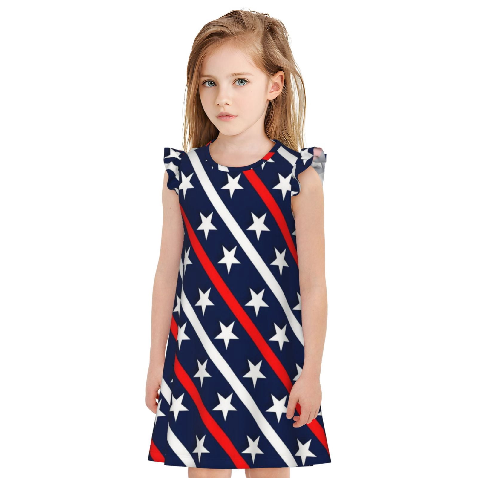 Qokaie Patriotic Star Print Girls Nightgowns, Nightgown Princess Pajama ...