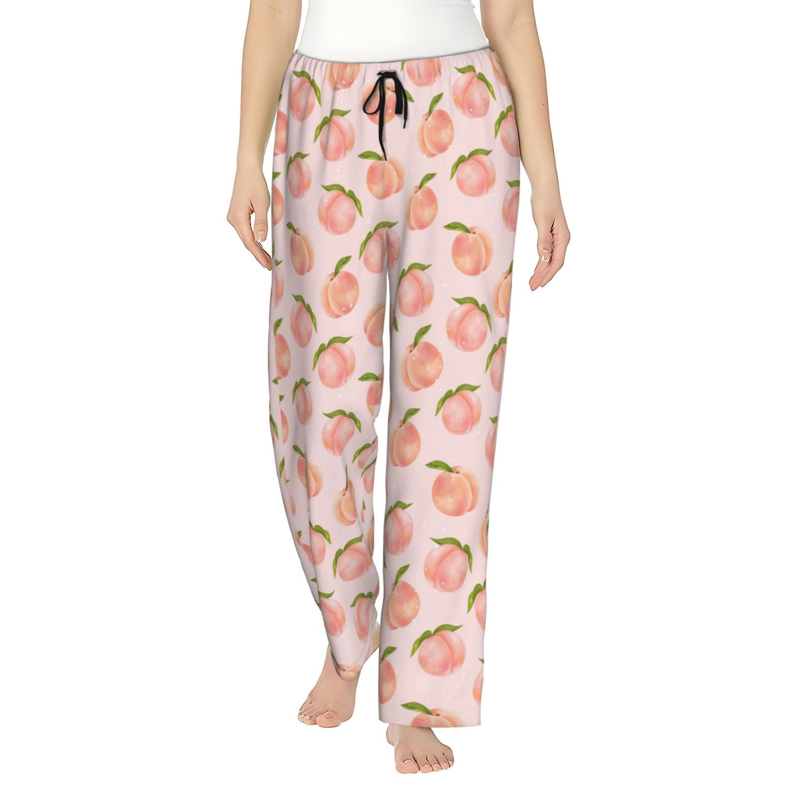 Qokaie Peach With Leaves Drawing Silky Soft Women Pajama Pants ...