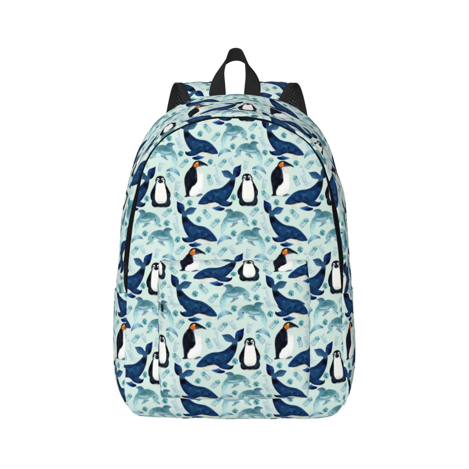 Qokaie Penguins Dolphins Whales Pattern Canvas Backpack Travel Daypack ...