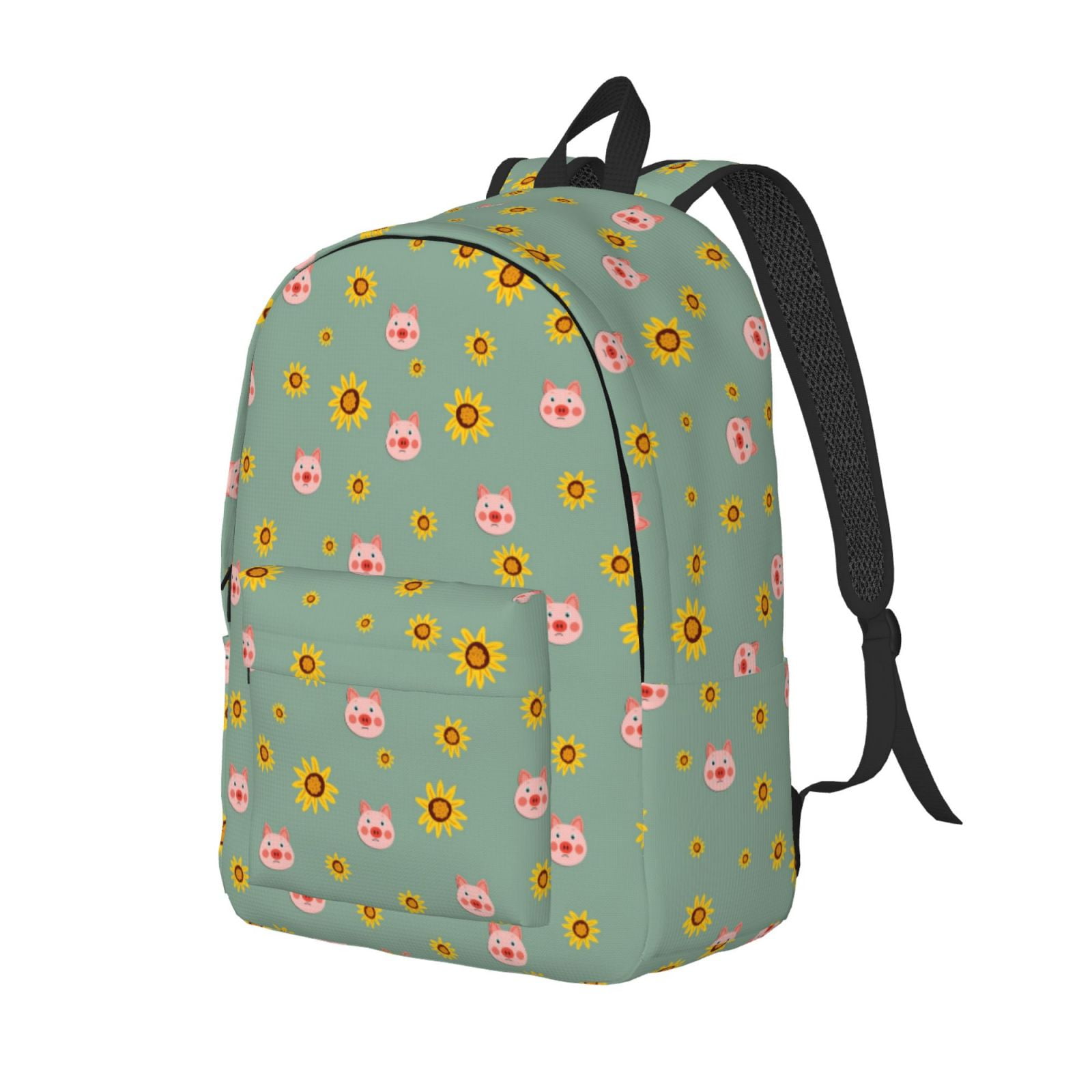 Qokaie Pig Face With Sunflower Printed Classical Basic Travel Backpack For School Water ...