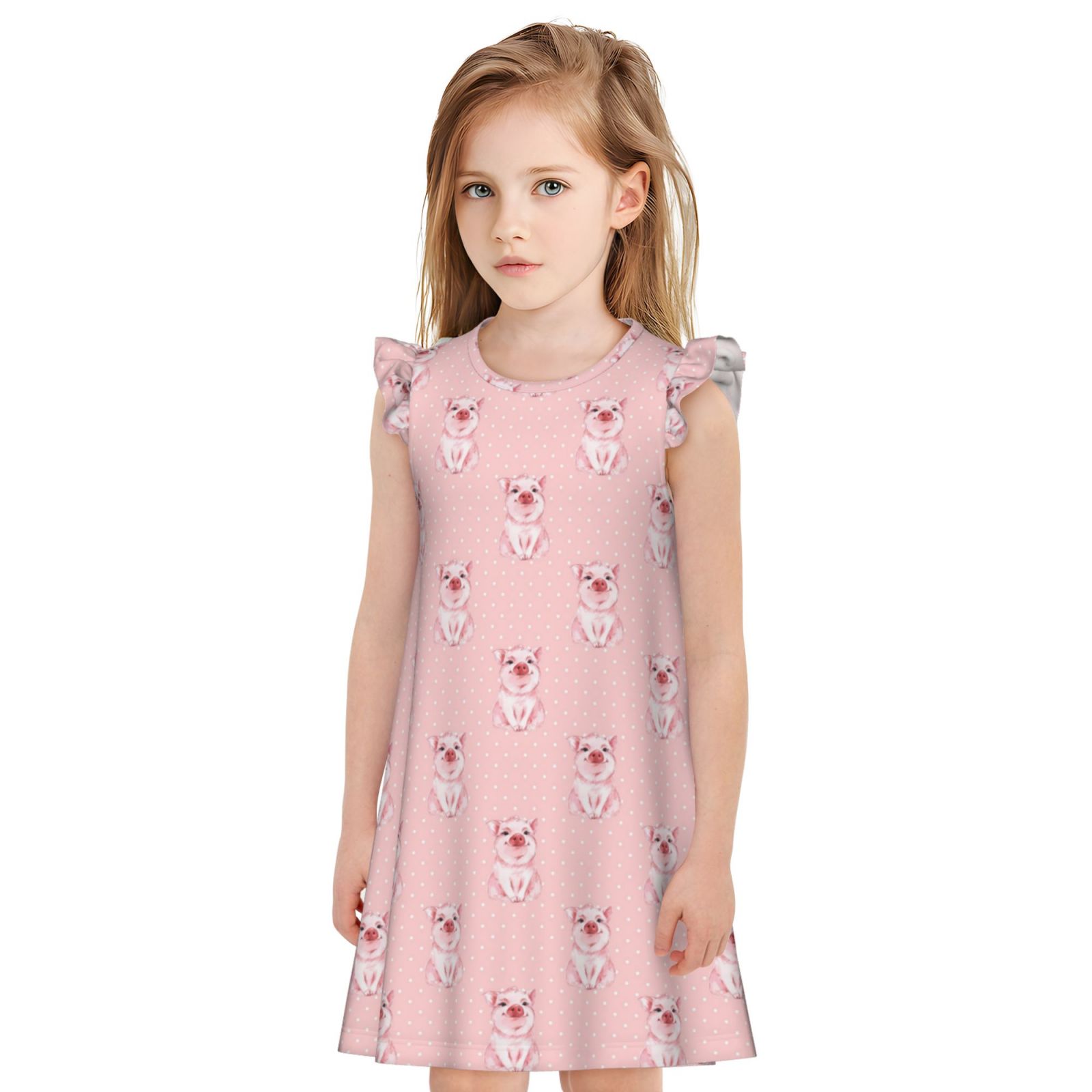 Qokaie Pig Polka Dot Print Girls Nightgowns, Nightgown Princess Pajama ...