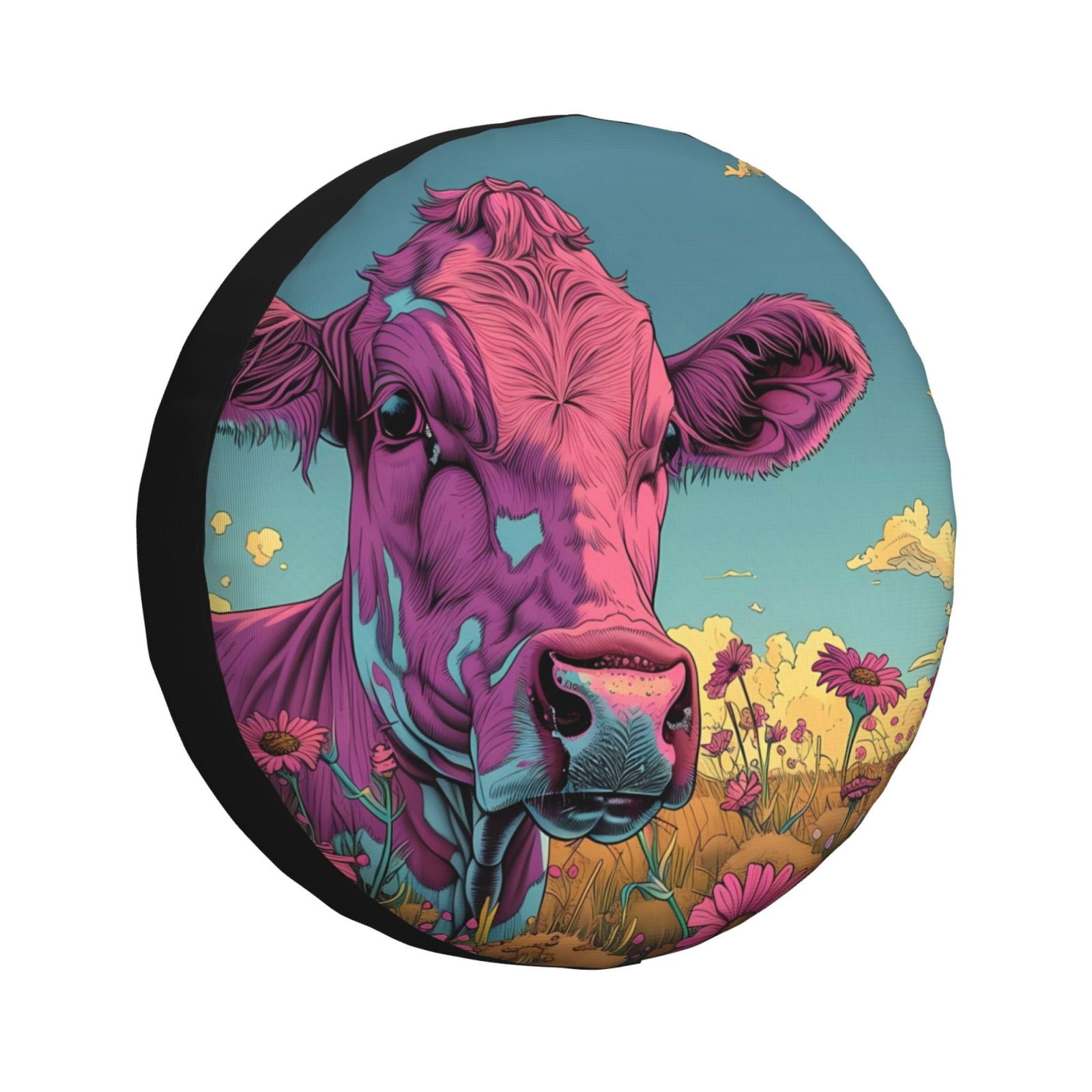 Qokaie Pink Cow In Sunflower Field Pattern Tire Cover, Waterproof ...