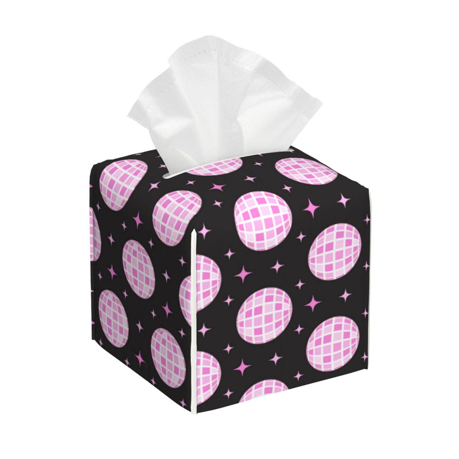 Qokaie Pink Groovy Disco Ball Print Tissue Box Cover, Refined Modern ...