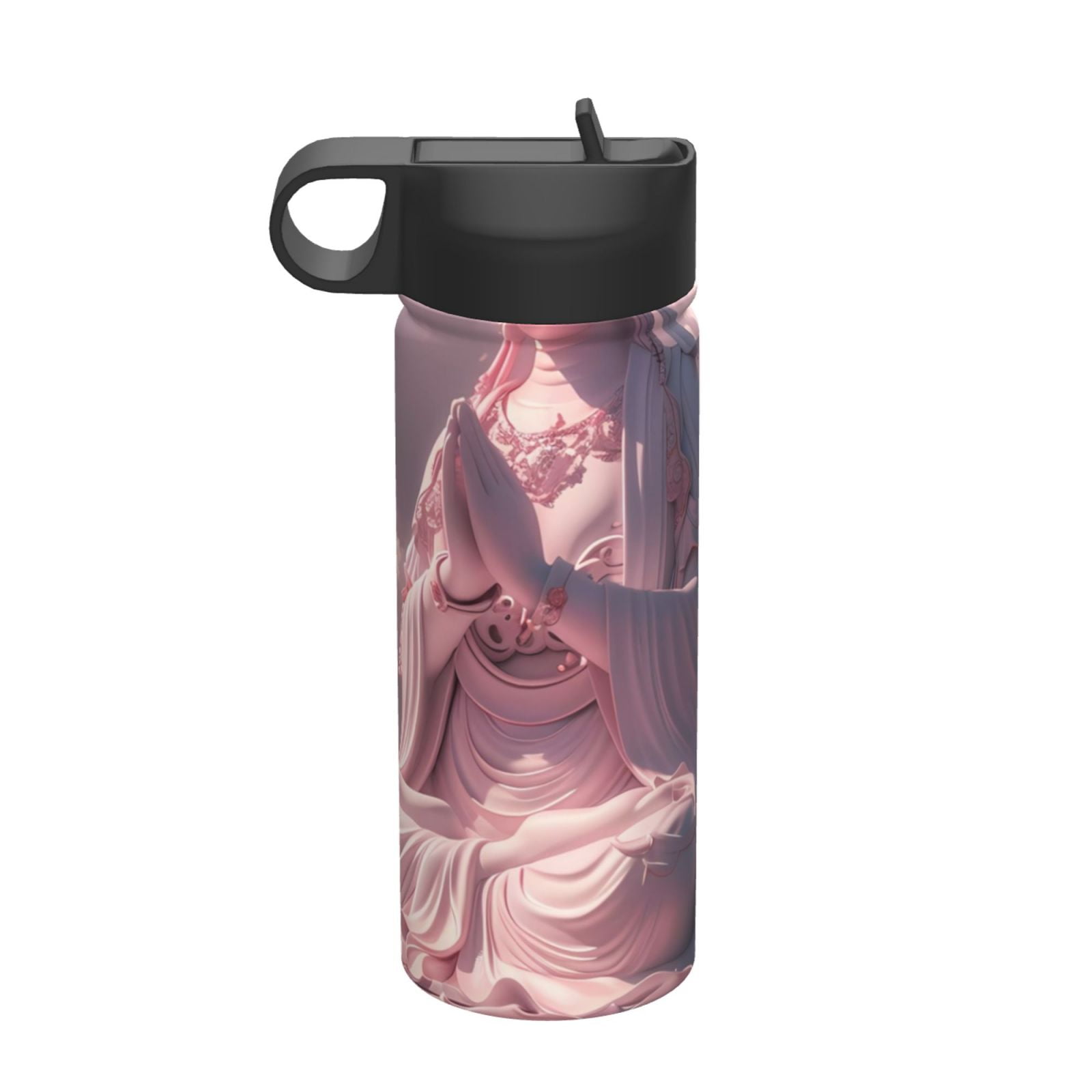 Qokaie Pink Lotus Buddha Pattern 18oz Insulated Water Bottle, Stainless ...