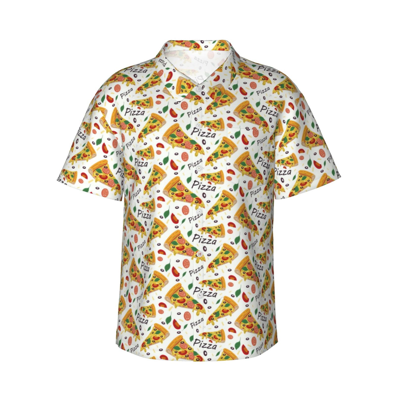 Qokaie Pizza Slices Print Men’s Hawaiian Shirt – Tropical Short Sleeve ...