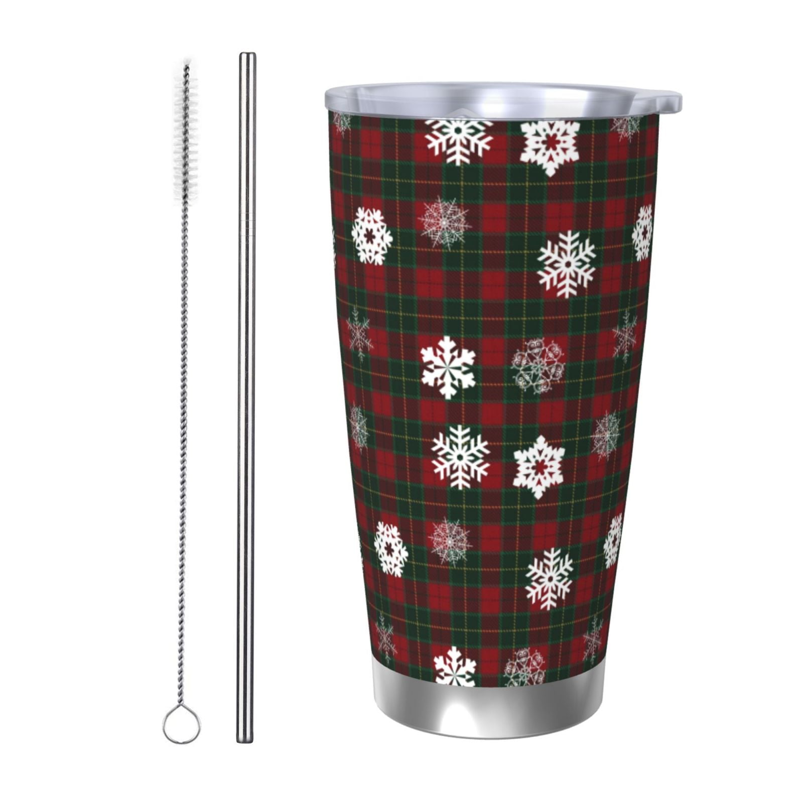 Qokaie Plaid Snowflakes Festive Pattern 20 Oz Coffee Car Insulated ...