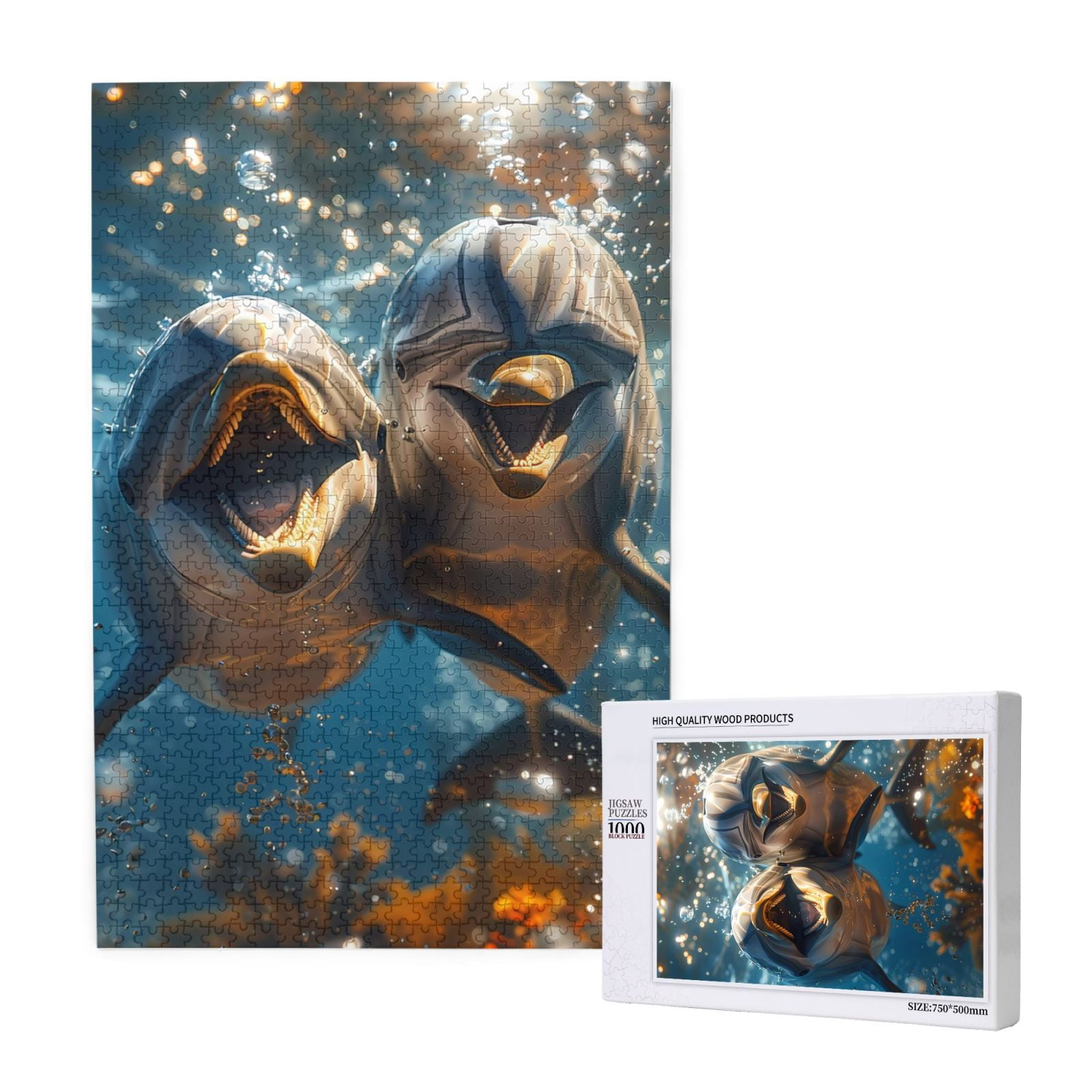 Qokaie Playful Dolphins Underwater Pattern Picture Puzzle,Wooden 1000 ...