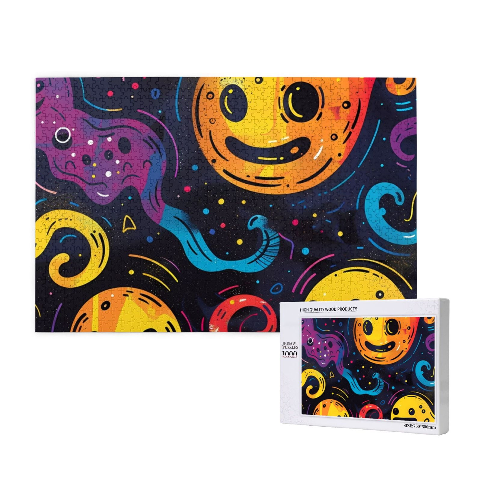 Qokaie Playful Ghosts Night Sky Pattern Picture Puzzle,Wooden 1000 ...
