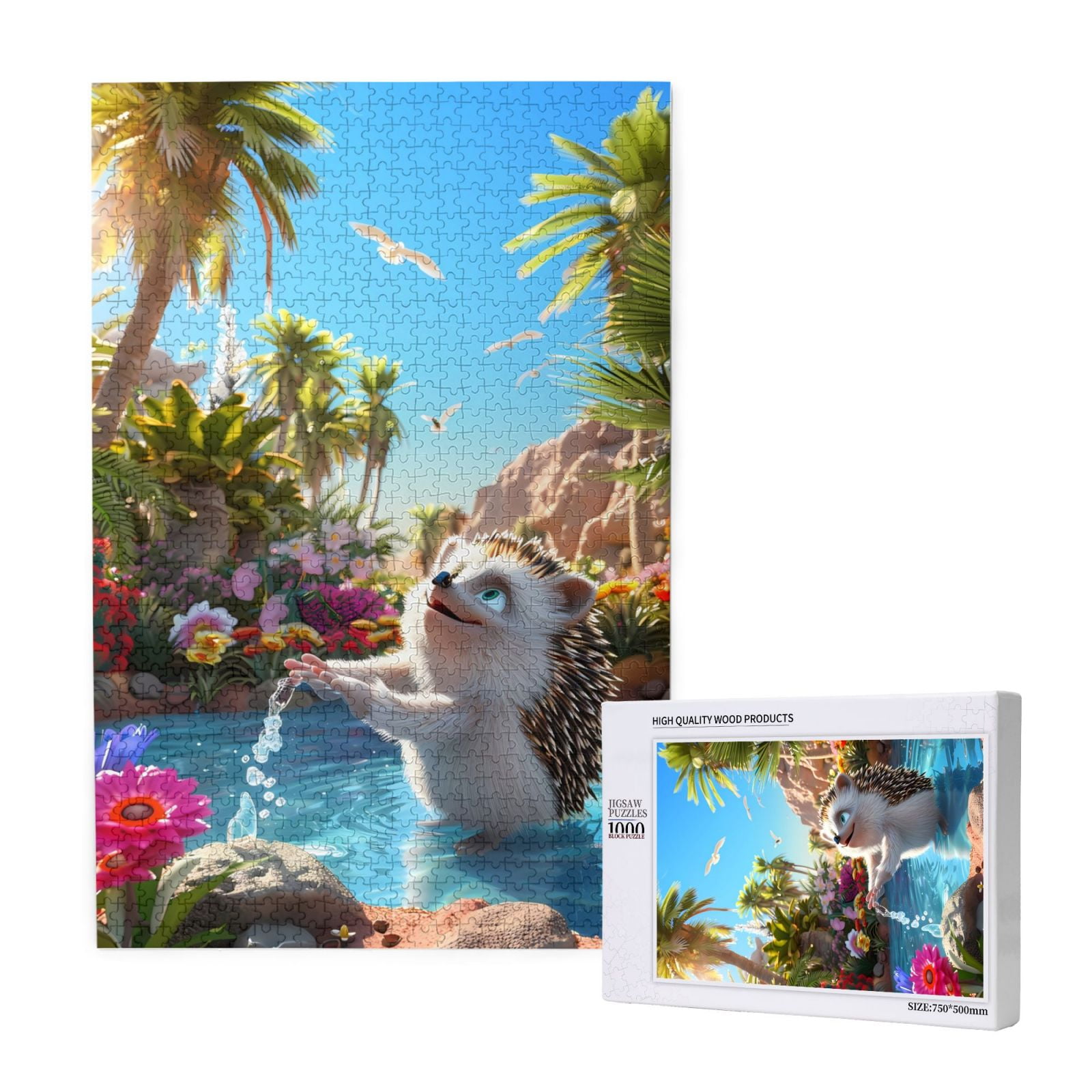 Qokaie Playful Hedgehog Forest Pond Pattern Picture Puzzle,Wooden 1000 ...