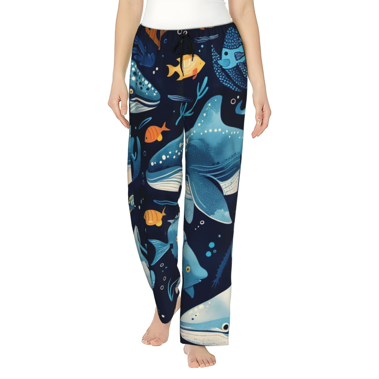 Qokaie Playful Whales Underwater Scene Drawing Silky Soft Women Pajama ...
