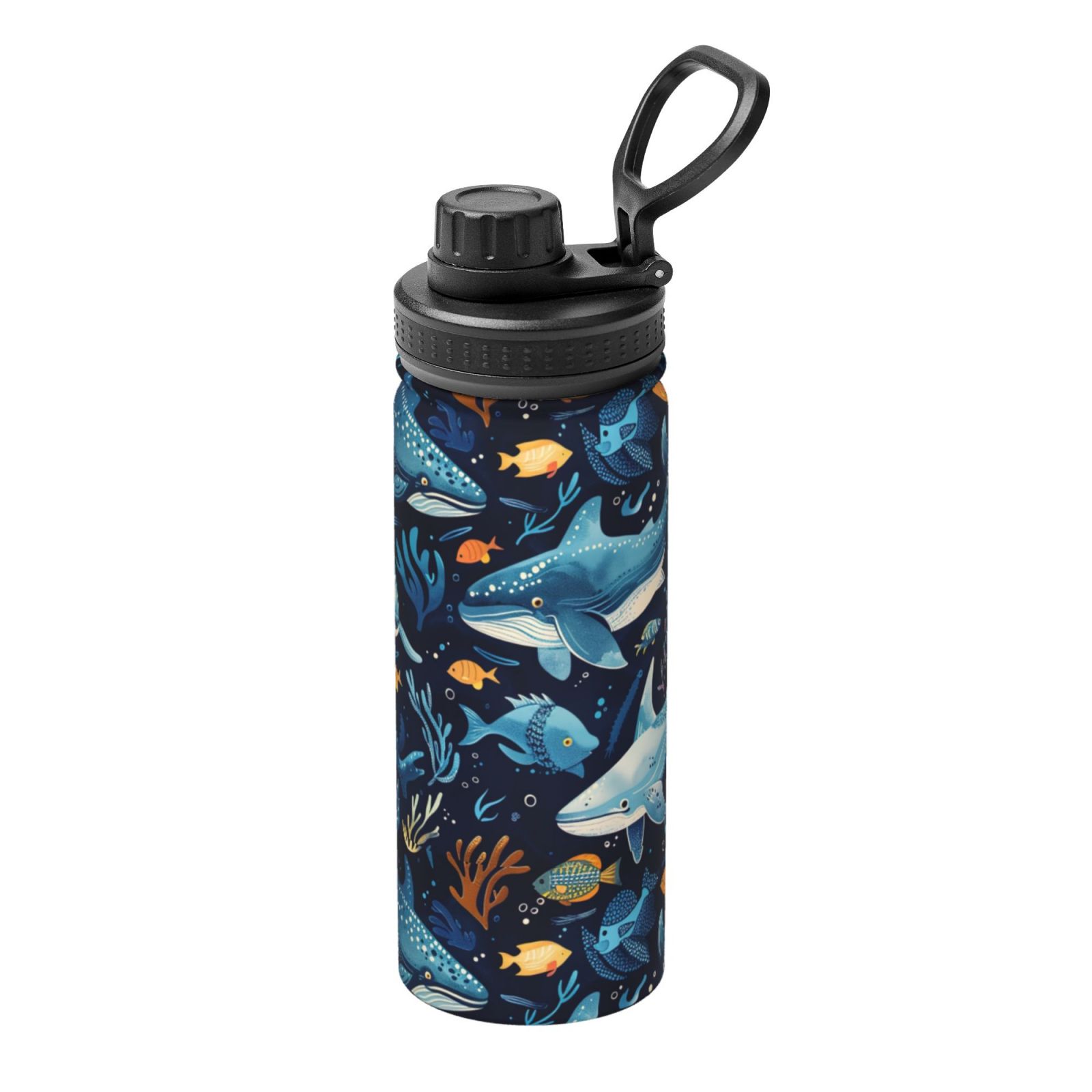 Qokaie Playful Whales Underwater Scene Pattern 18oz Insulated Water ...