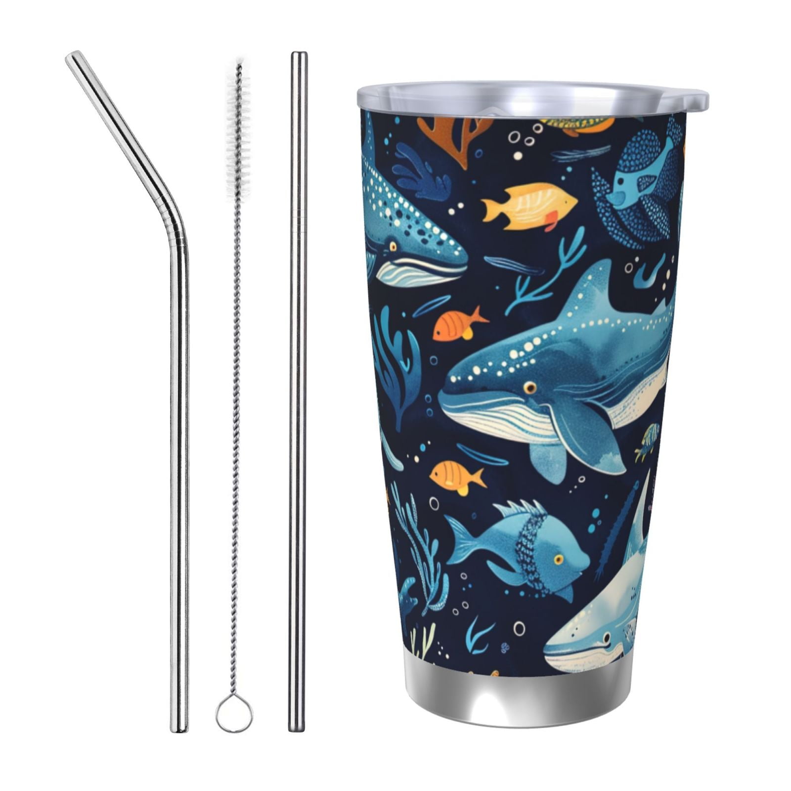 Qokaie Playful Whales Underwater Scene Pattern 20 Oz Coffee Car ...
