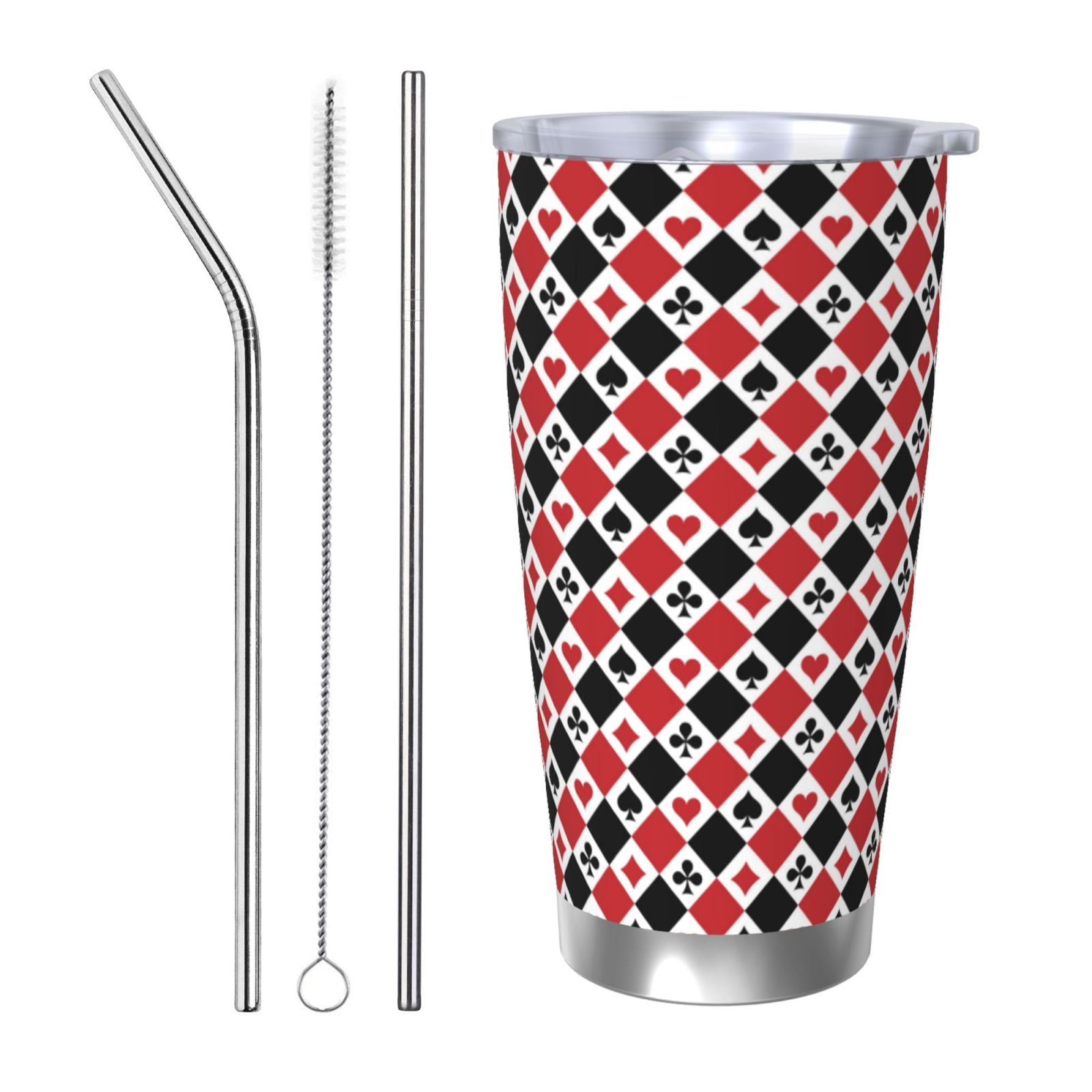 Qokaie Playing Cards Pattern 20 Oz Coffee Car Insulated Coffee Cup With ...