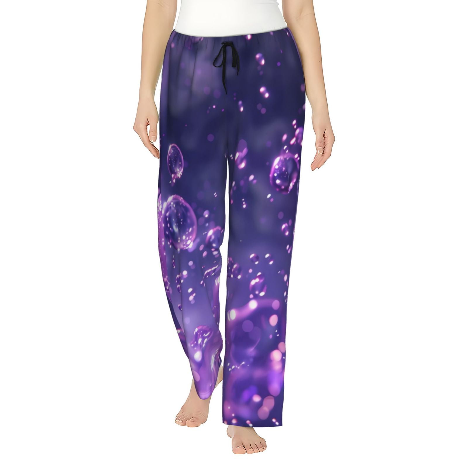 Qokaie Purple Bubble Abstract Art Drawing Silky Soft Women Pajama Pants ...