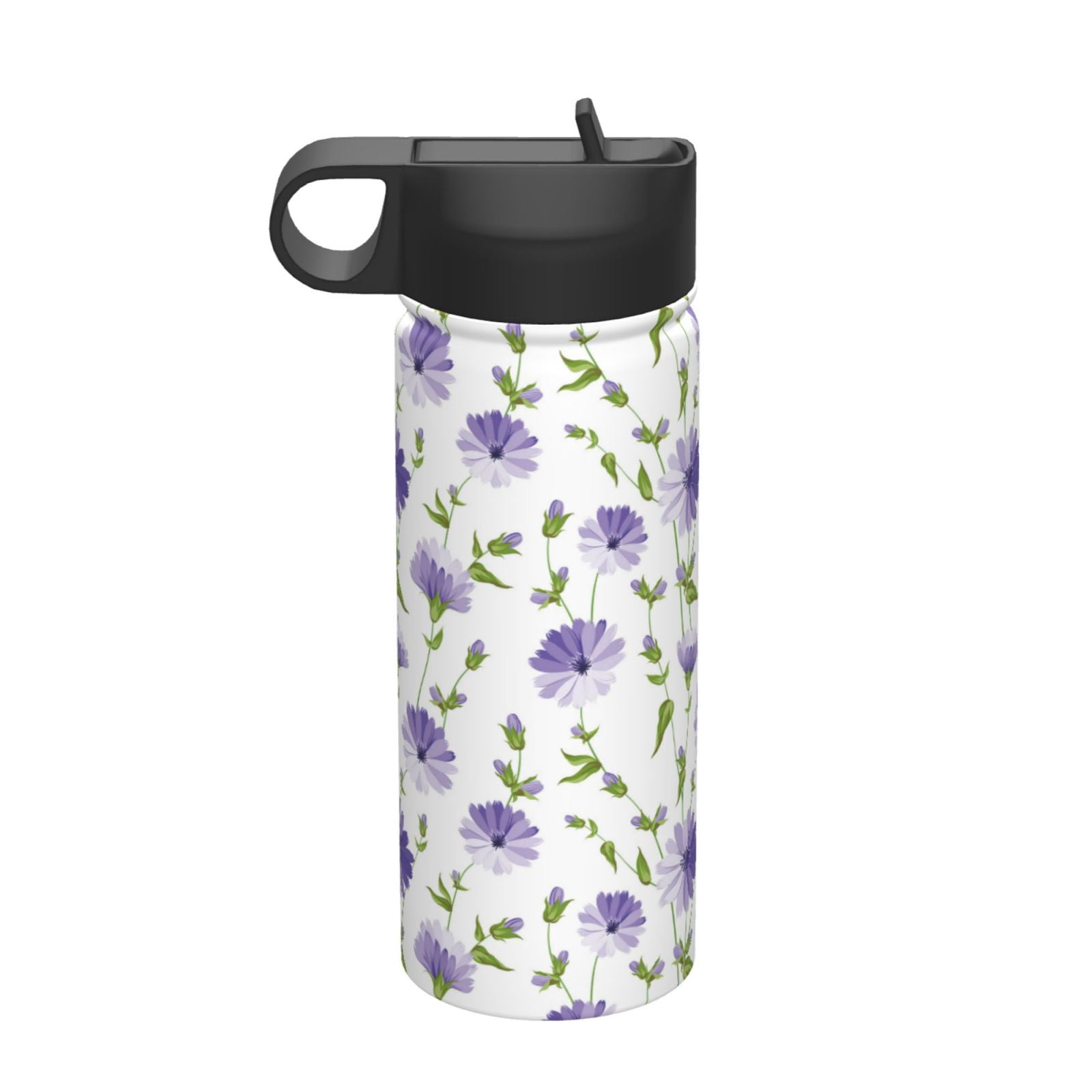 Qokaie Purple Chicory Pattern 18oz Insulated Water Bottle, Stainless ...