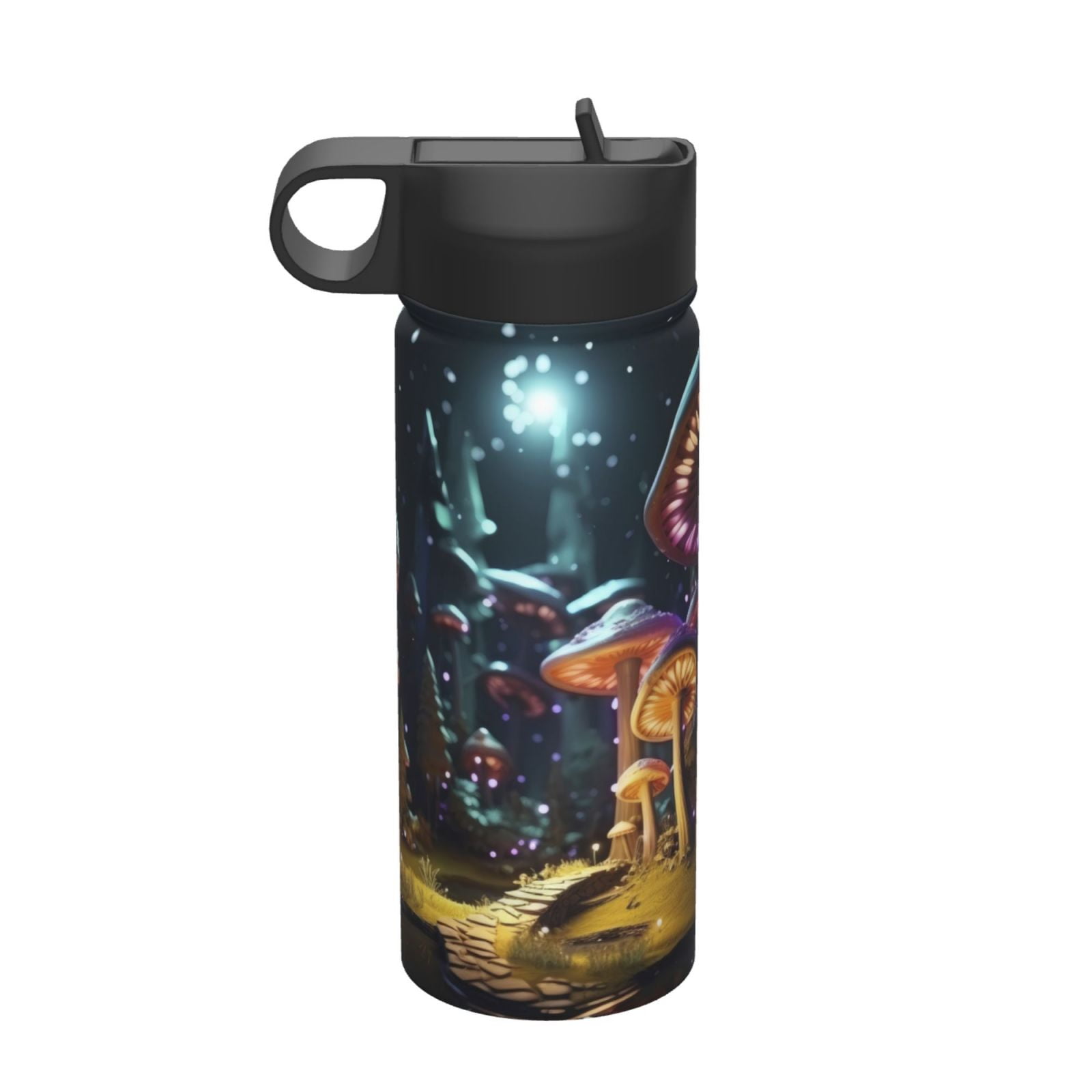 Qokaie Purple Glowing Mushroom Pattern 18oz Insulated Water Bottle ...