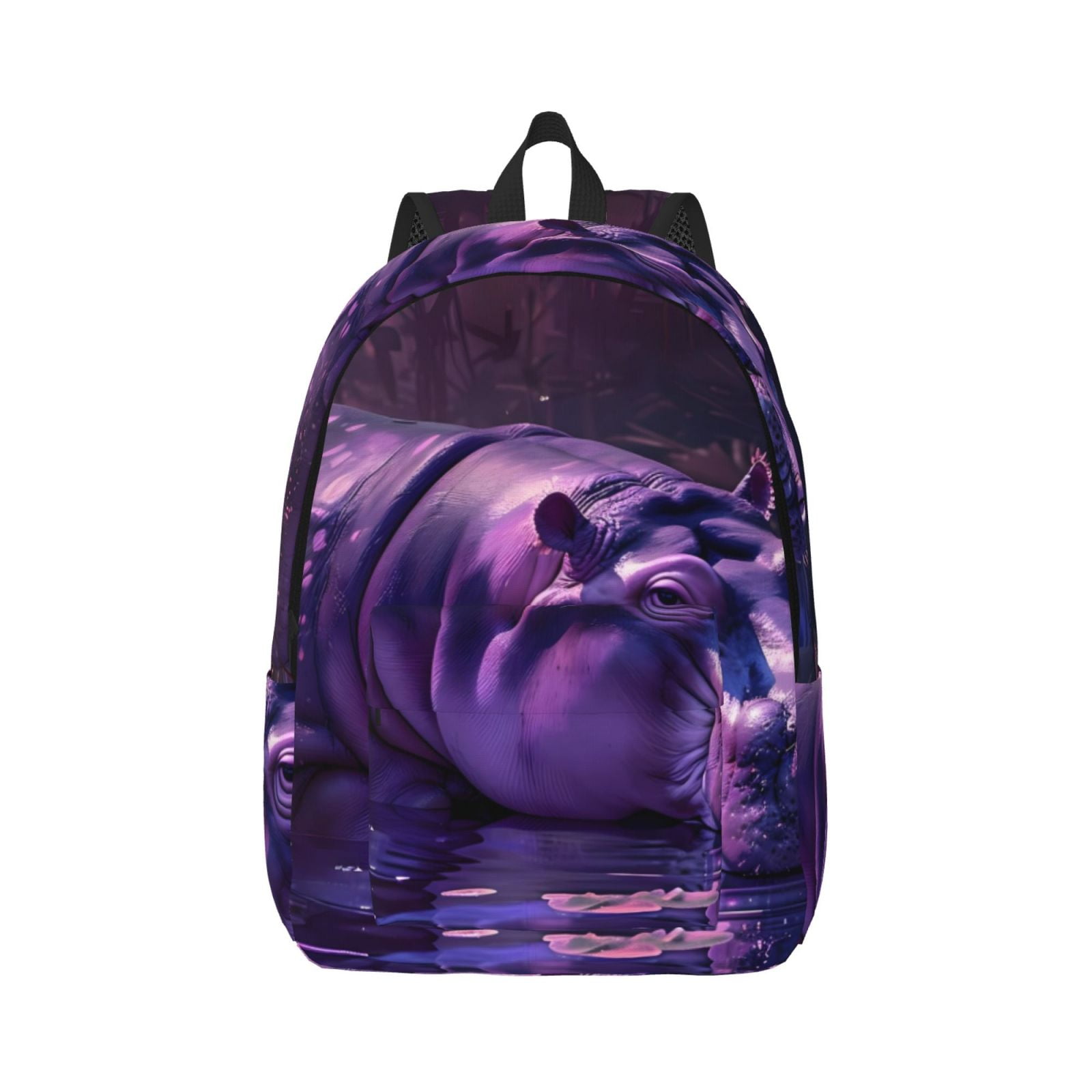 Qokaie Purple Hippo In Water Pattern Canvas Backpack Travel Daypack ...
