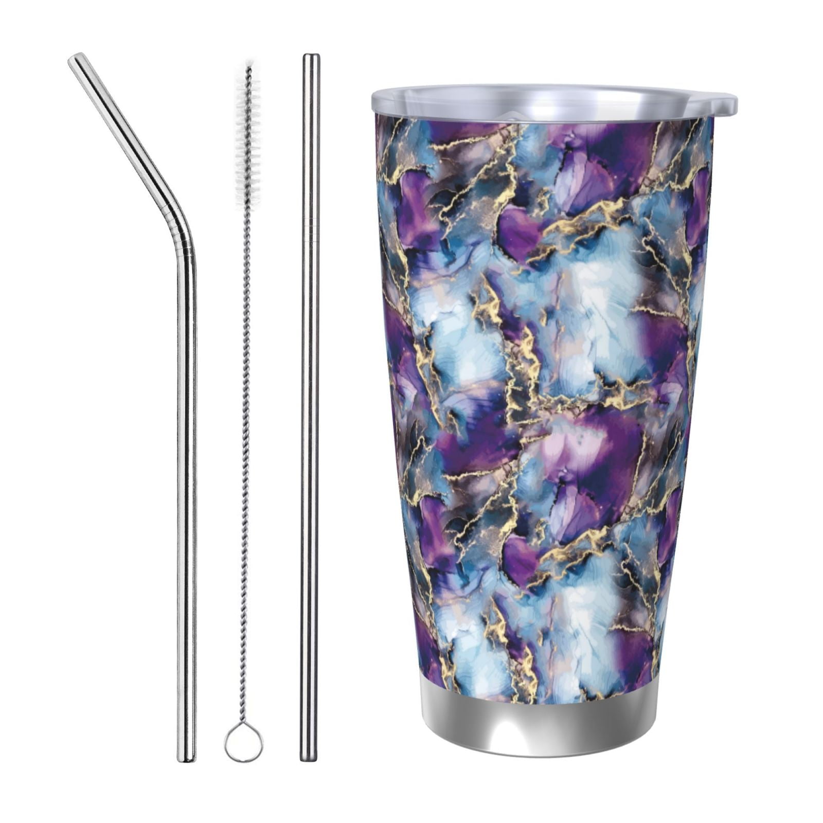 Qokaie Purple Marble Texture Pattern 20 Oz Coffee Car Insulated Coffee ...