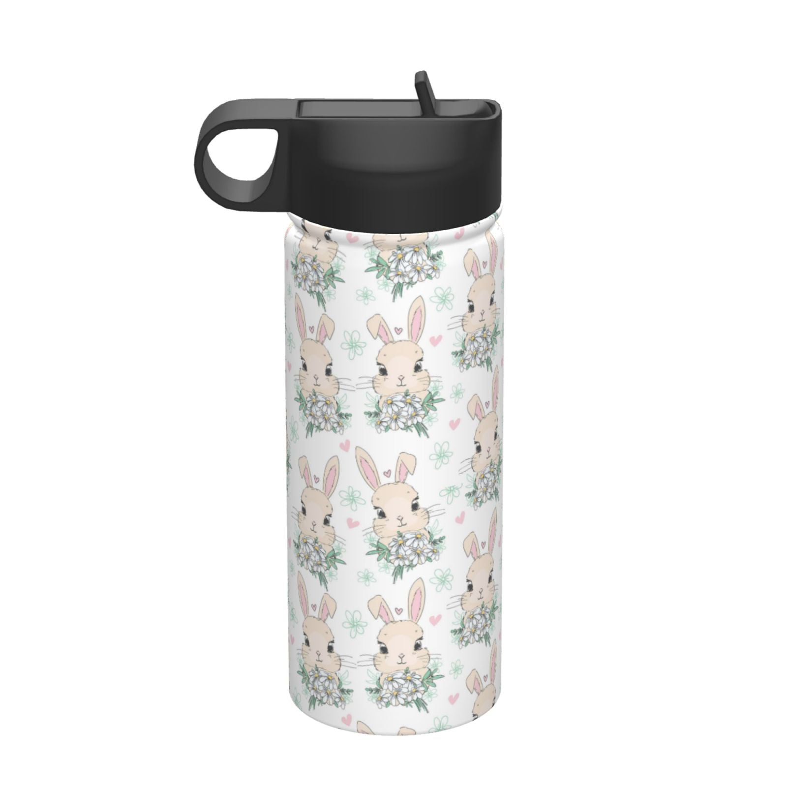 Qokaie Rabbit And Flower Pattern 18oz Insulated Water Bottle, Stainless ...