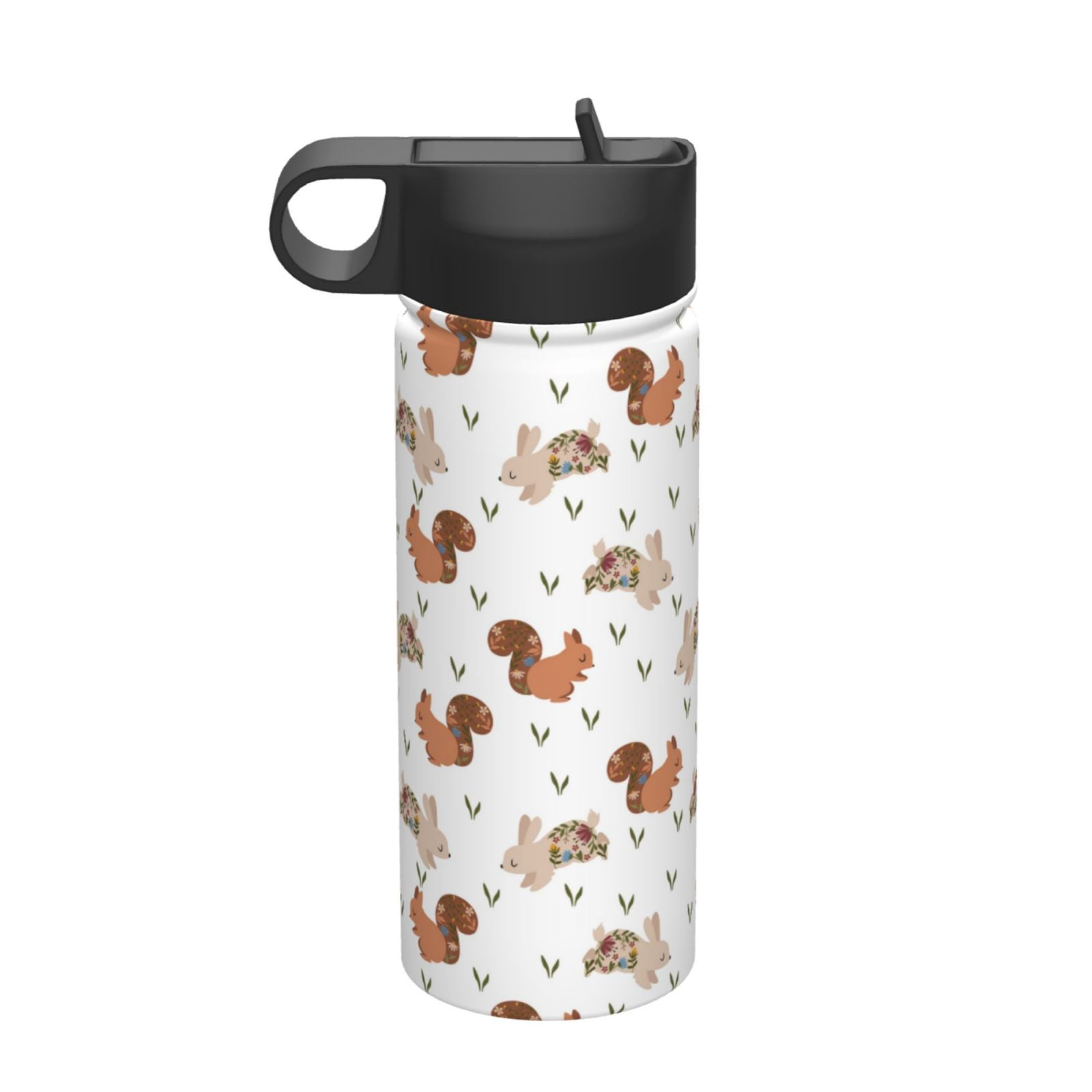 Qokaie Rabbit And Squirrel Pattern 18oz Insulated Water Bottle ...