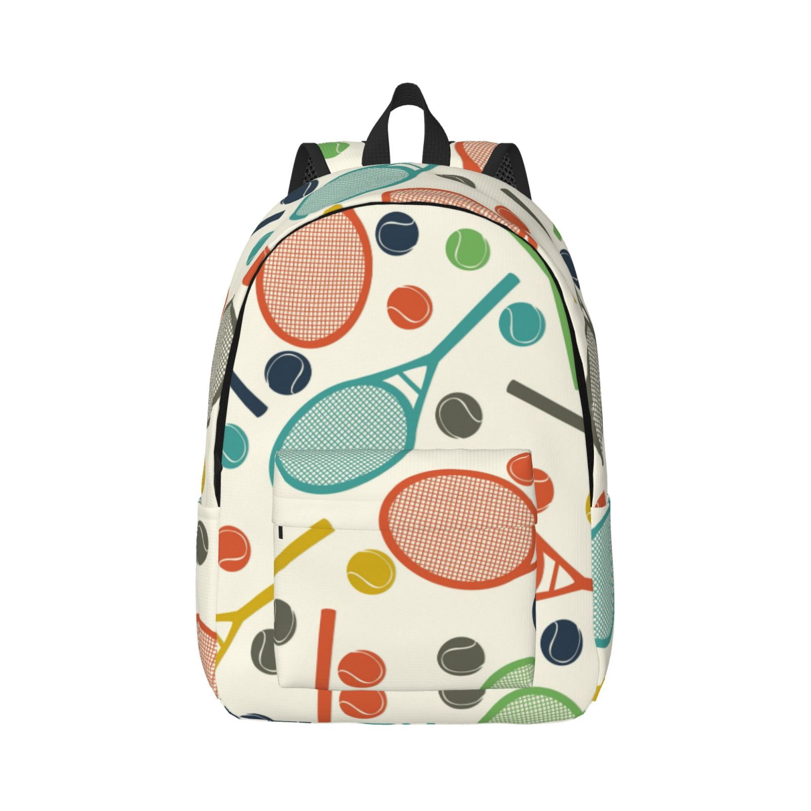 Qokaie Racket and Tennis Ball Pattern Canvas Backpack Travel Daypack ...
