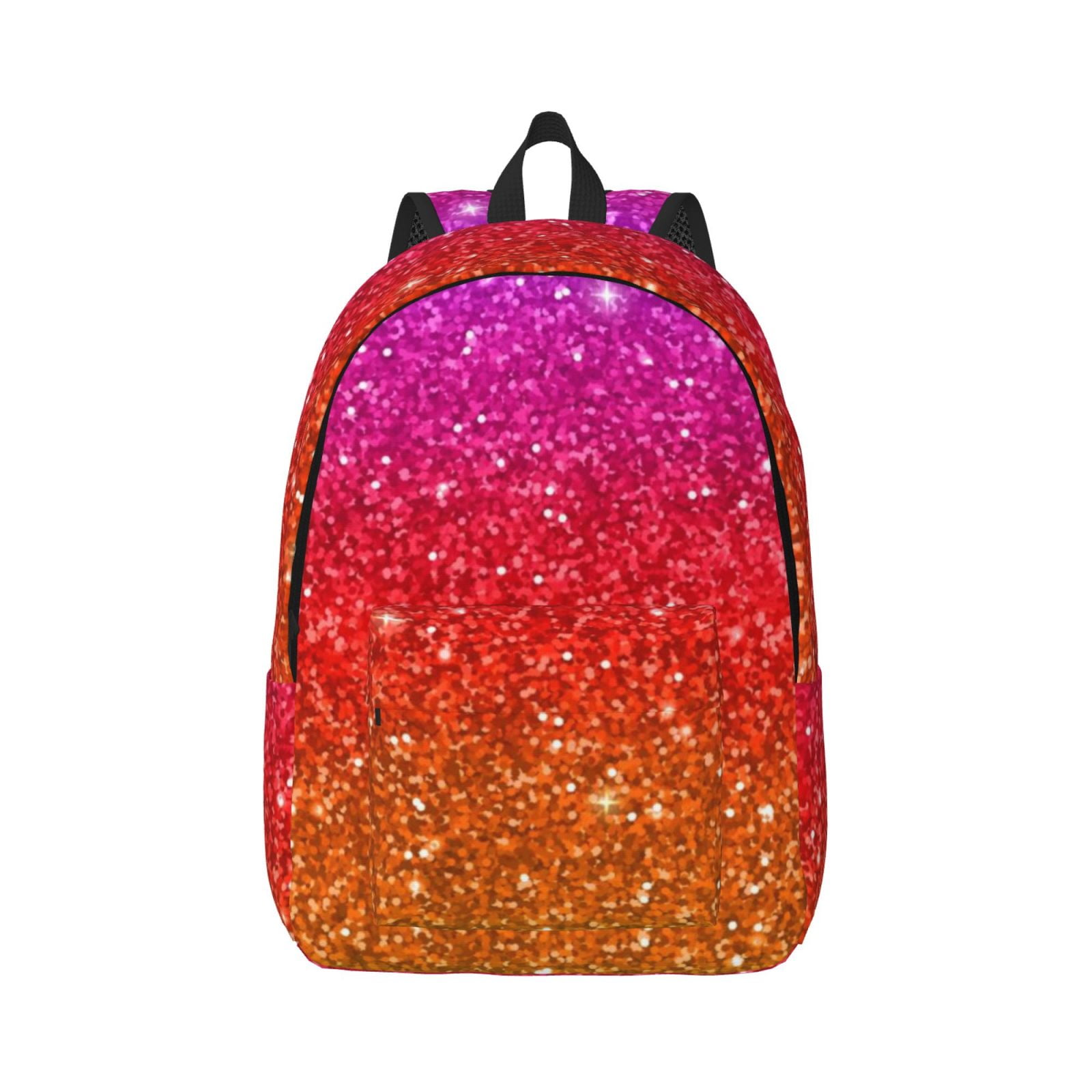 Qokaie Rainbow Glitter Pattern Canvas Backpack Travel Daypack Student ...
