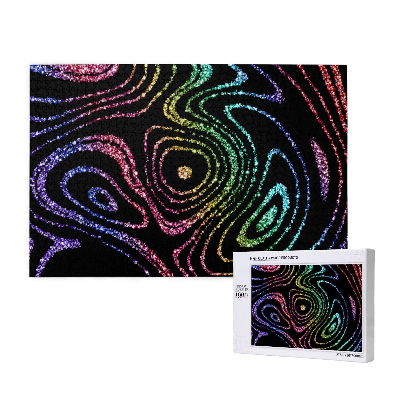 Qokaie Rainbow Glitter Pattern Picture Puzzle,Wooden 1000 Piece Puzzle ...