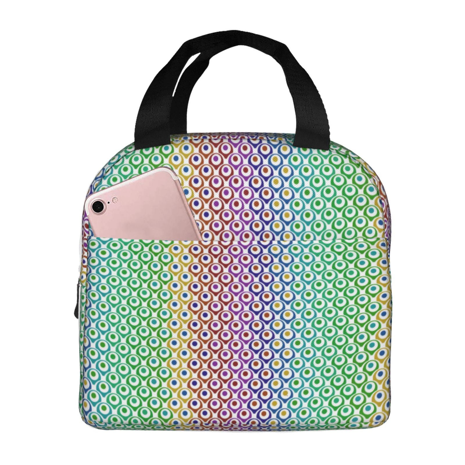 Qokaie Rainbow Peacock Feathers Printed Large Insulated Lunch Bag ...