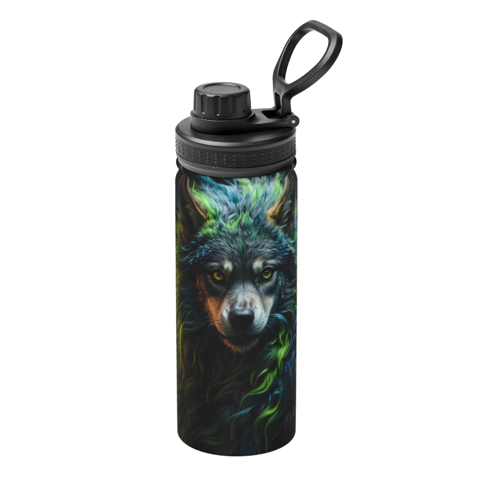 Qokaie Realistic Style Colorful Wolf A Pattern 18oz Insulated Water ...