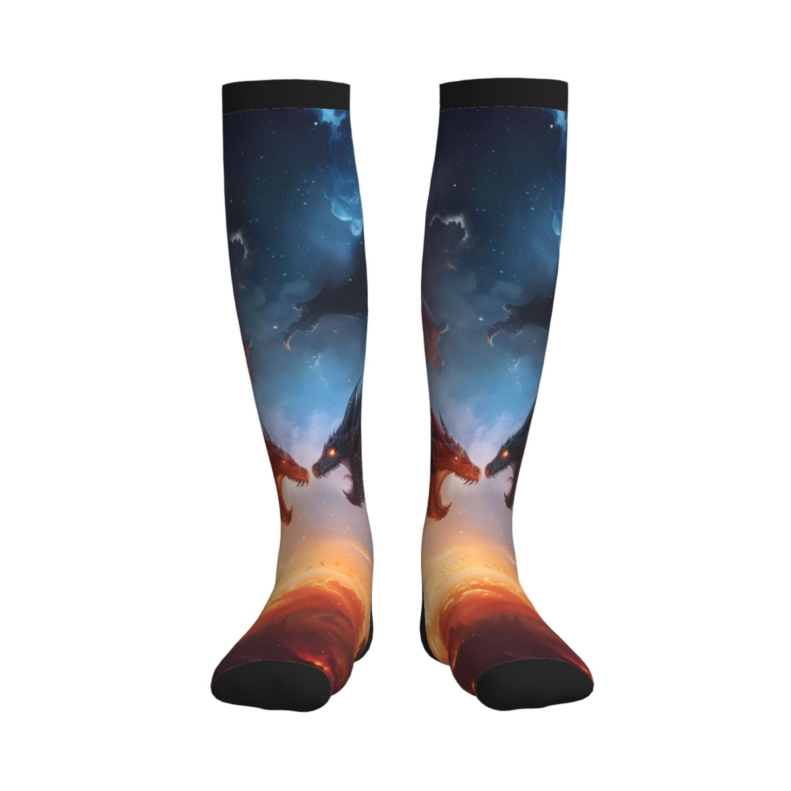 Qokaie Red And Blue Fire Cloud Dragon Drawing Sports Compression Socks ...