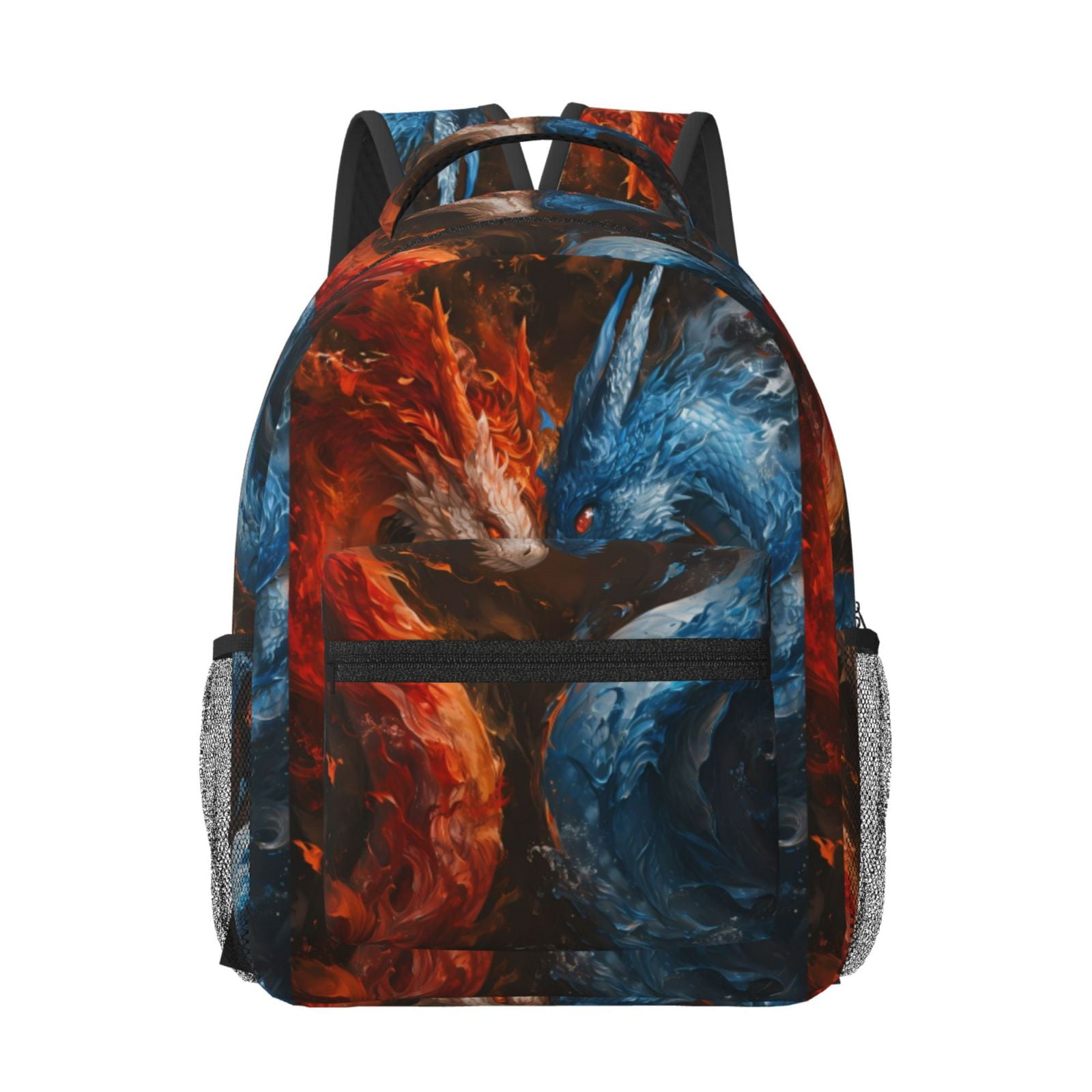 Qokaie Red And Blue Fire Dragon F Style School Backpack Travel Bag for ...