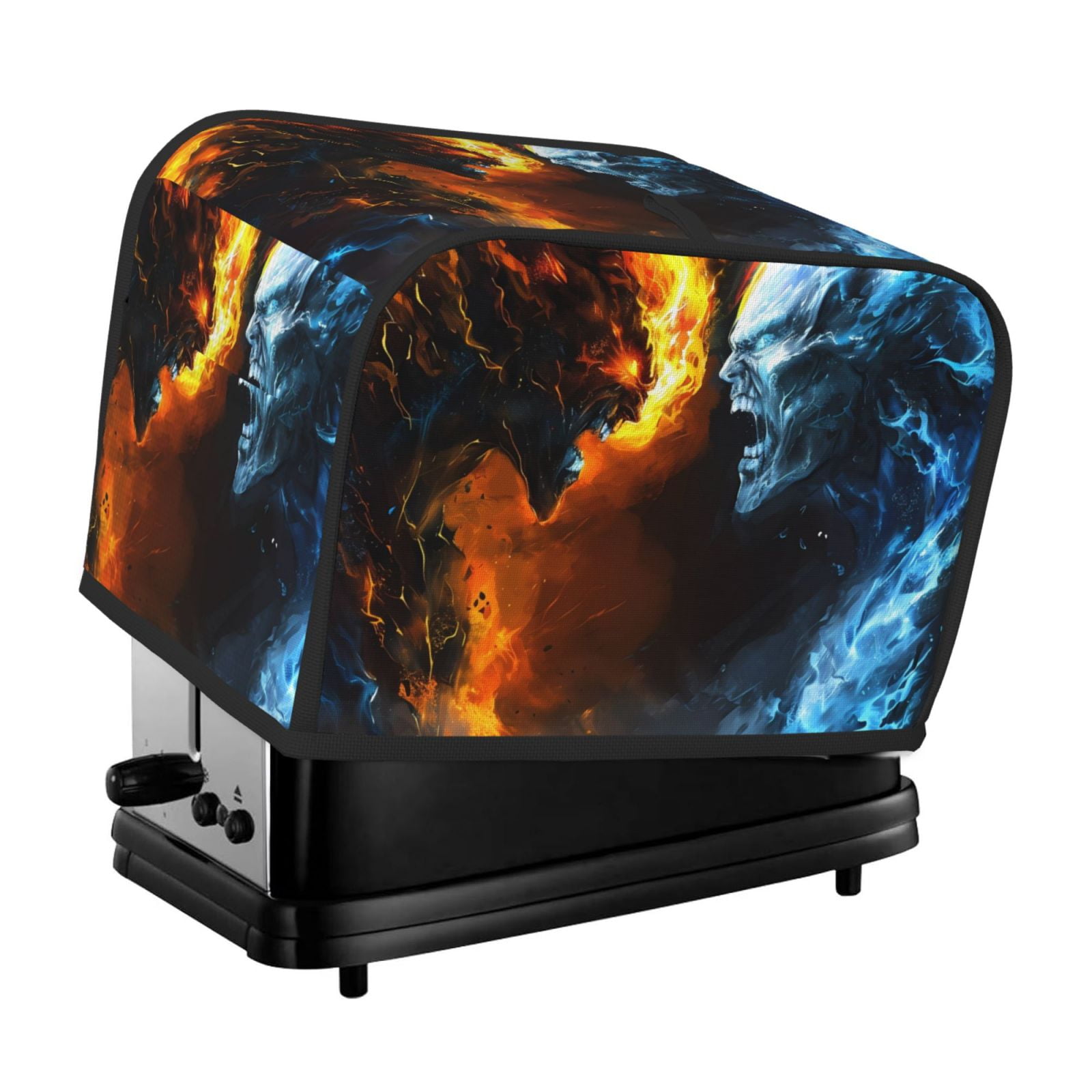 Qokaie Red And Blue Fire Skull Warrior Print Toaster Cover 2 Slice ...
